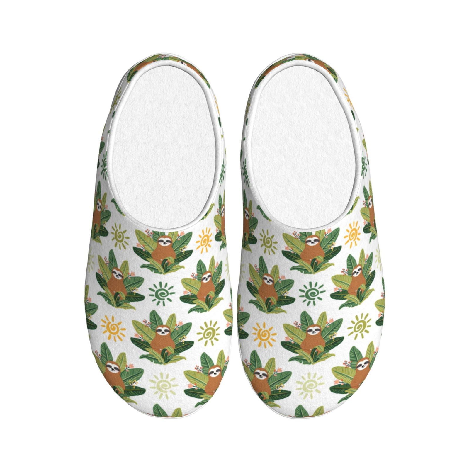 Haiem Sloth Sitting Tropical Leaves Print Women's Fuzzy Memory Foam ...