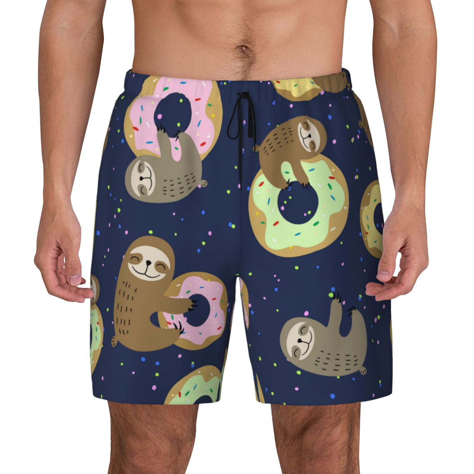 Haiem Sloth with Donuts Mens Swim Trunks with Compression Liner 2 in 1 ...