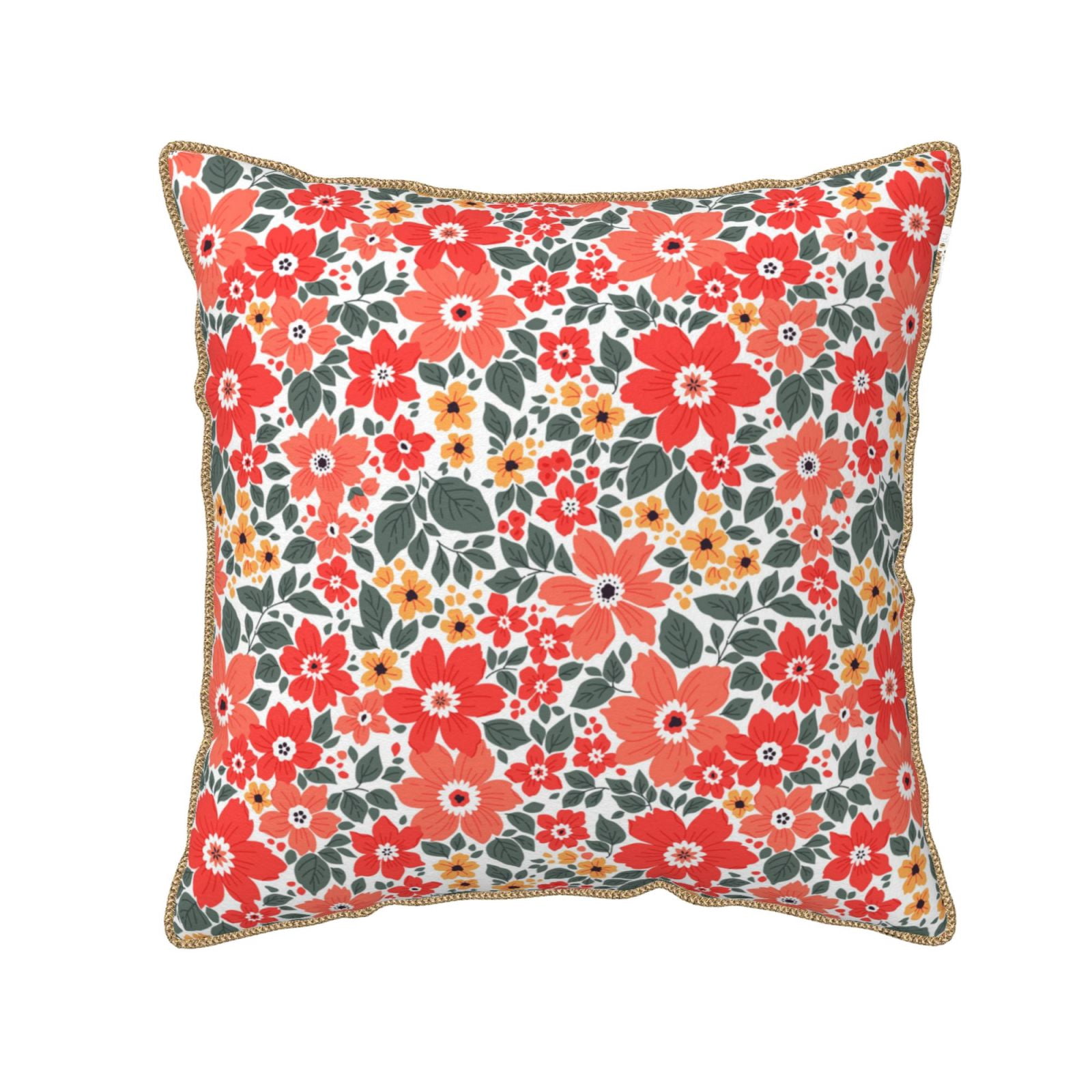 Haiem Small Coral Red Flowers Print Velvet Soft Solid Decorative Square ...