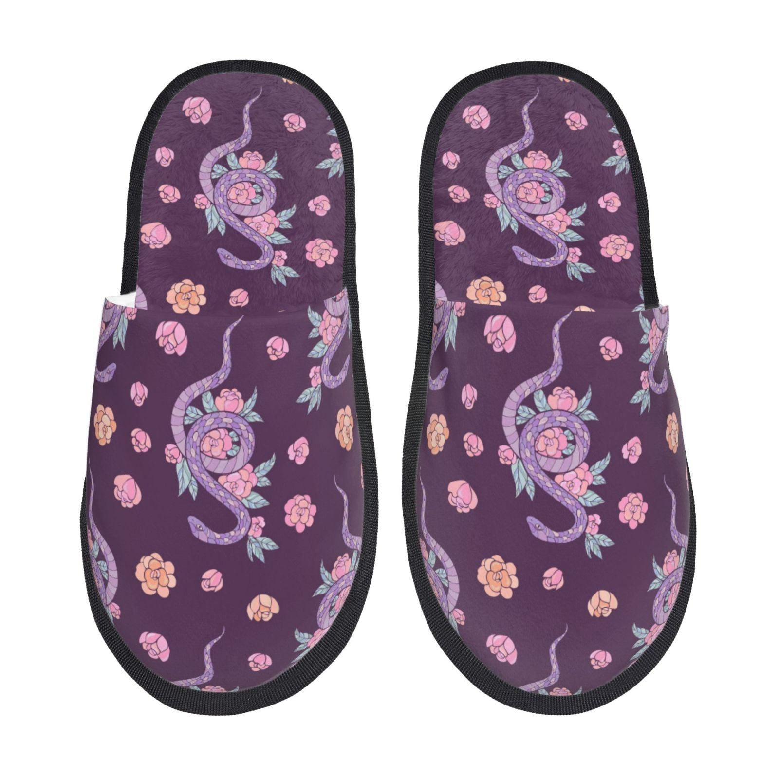 Haiem Snake And Flower Print Fuzzy Slippers for Women Plush Slippers ...