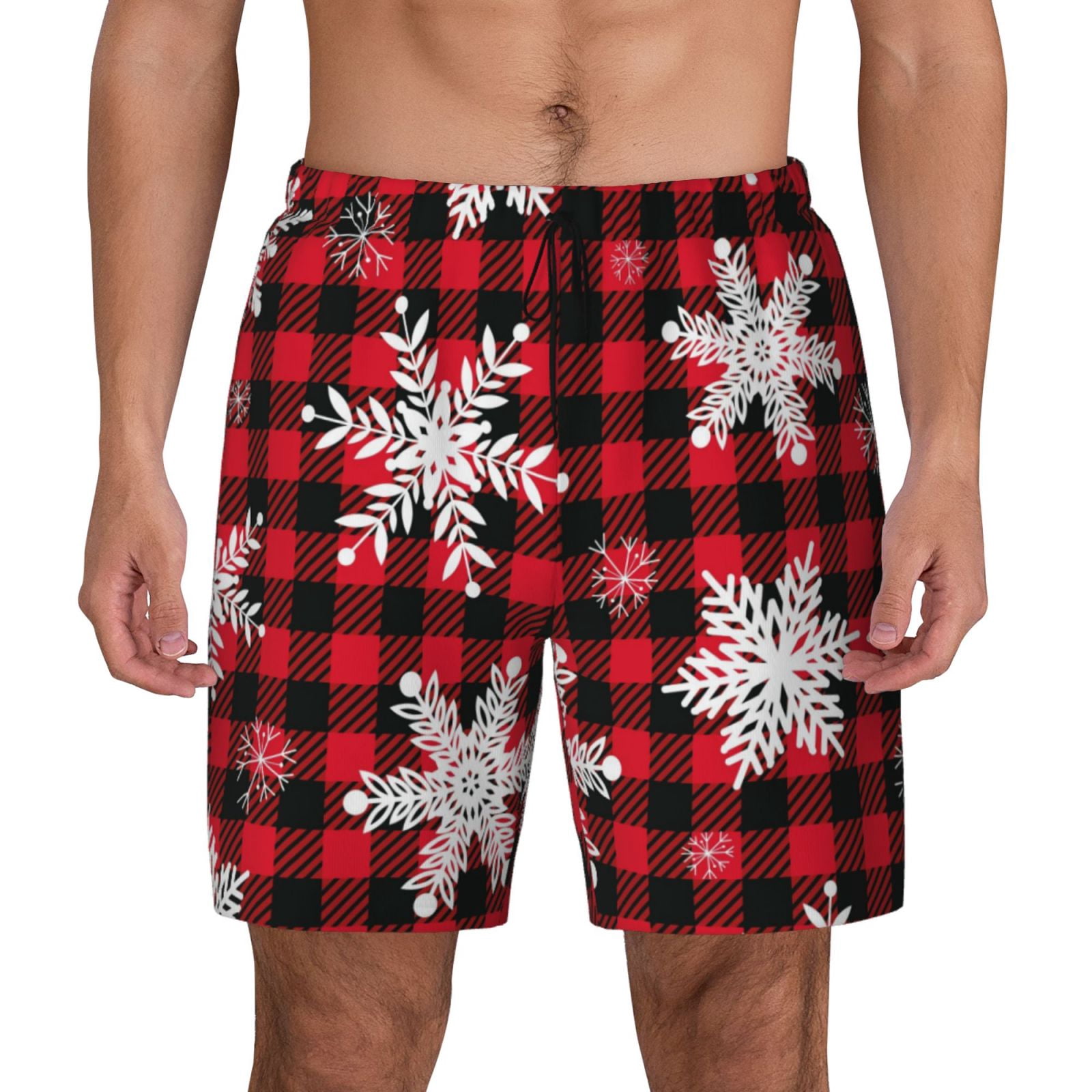 Haiem Snowflakes On A Buffalo Plaid Mens Swim Trunks with Compression ...