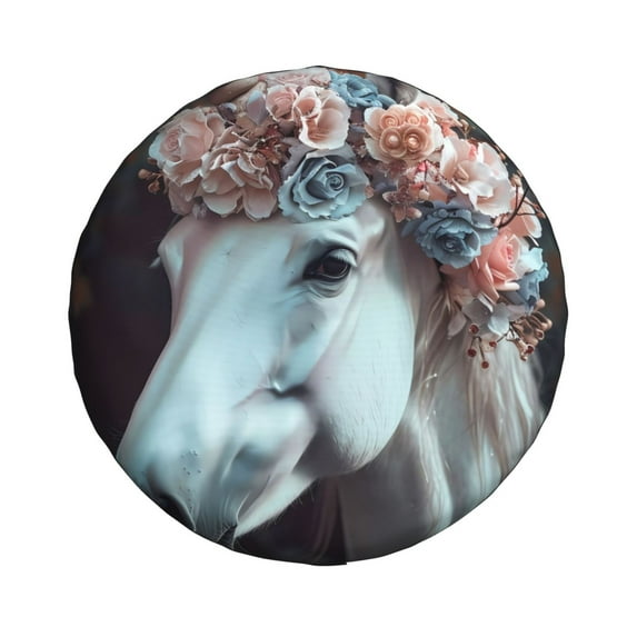 Haiem Spare Tire Cover , Wheel Cover with Flower Crown White Horse ...