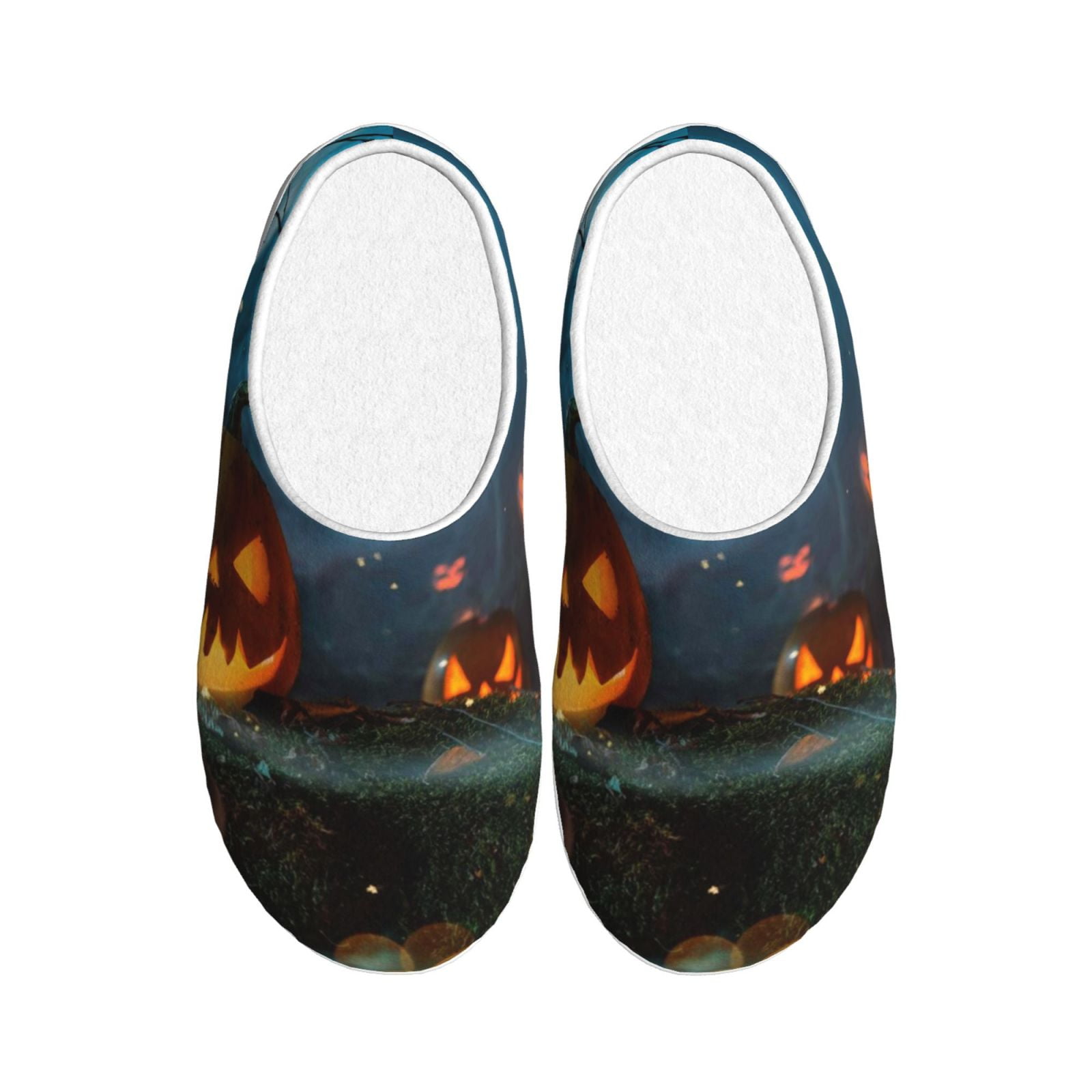 Haiem Spooky Halloween Print Women's Fuzzy Memory Foam House Slipper ...