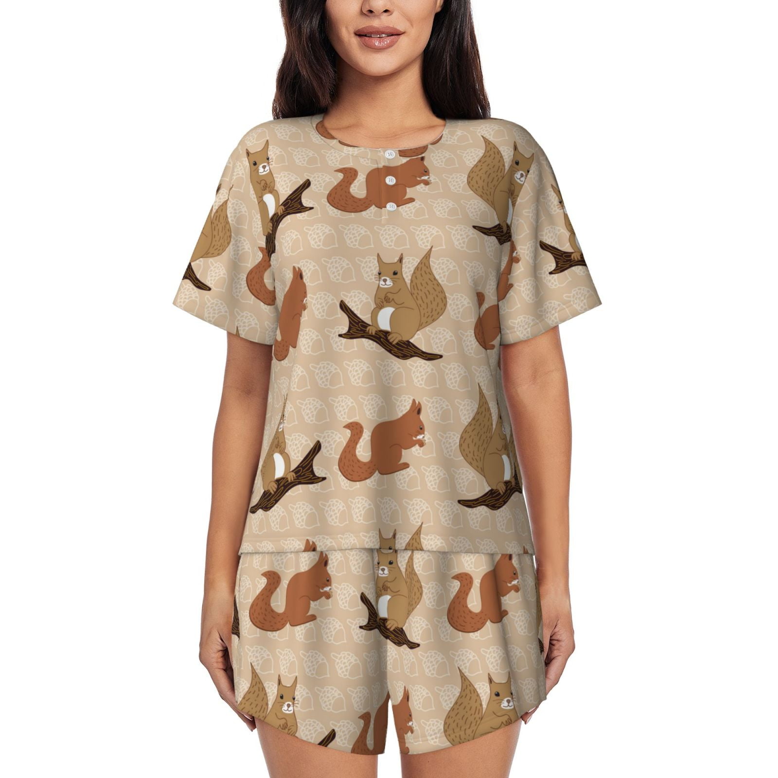 Haiem Squirrel nut backgrounds Pattern Pajama Set for Women 2 Piece ...