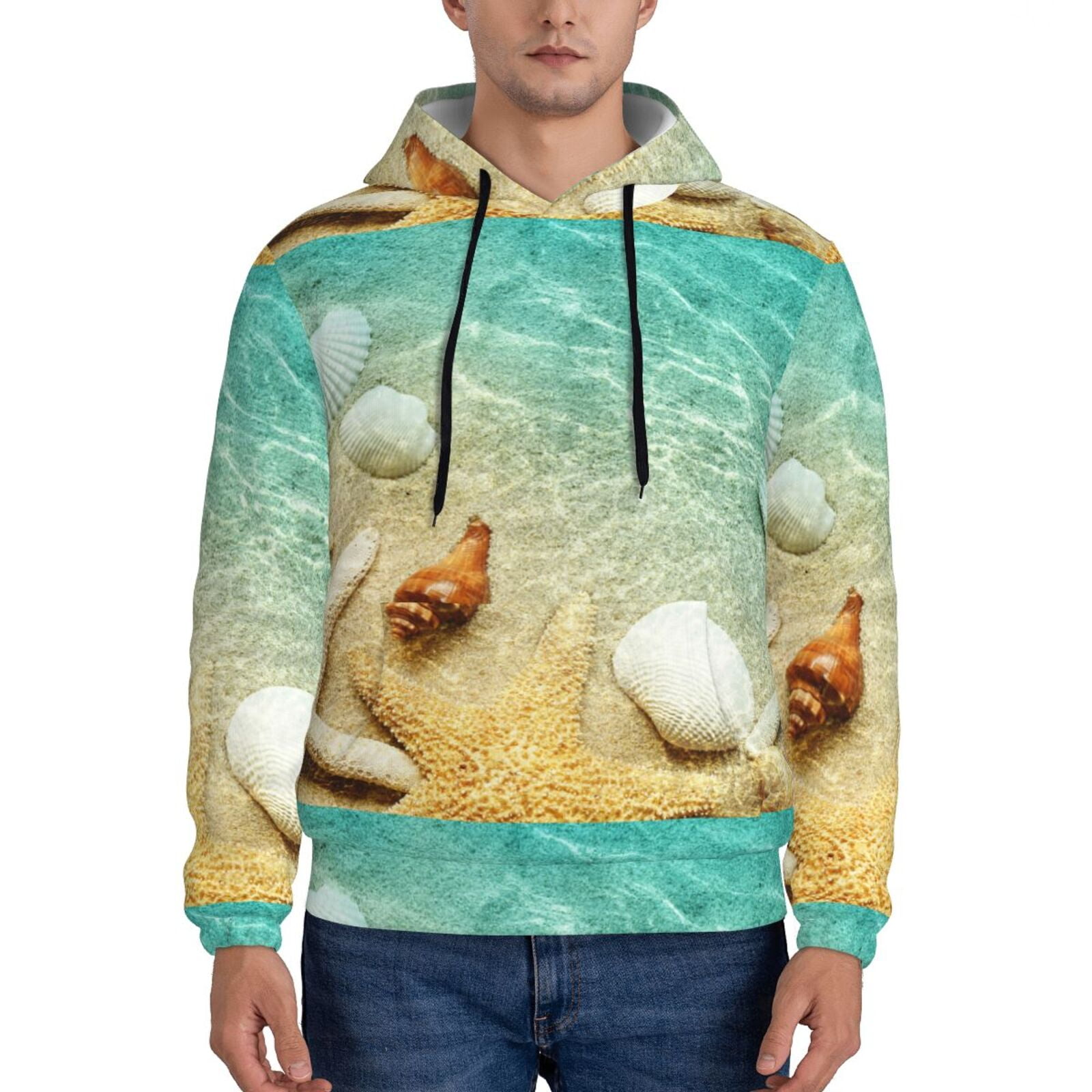 Haiem Starfish And Seashell On The Beach Patterned Men's Hoodie with ...