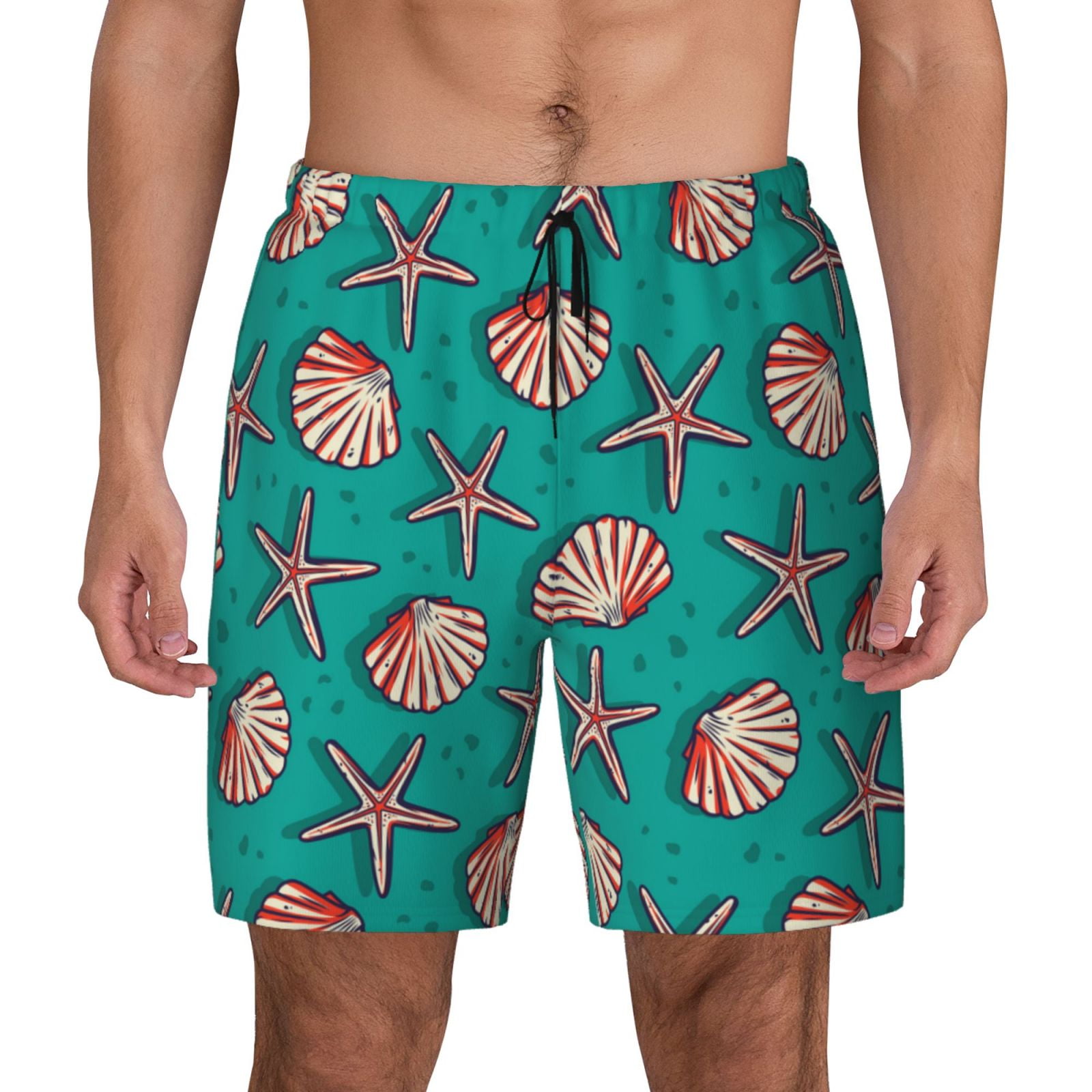 Haiem Starfish and Shell Mens Swim Trunks with Compression Liner 2 in 1 ...