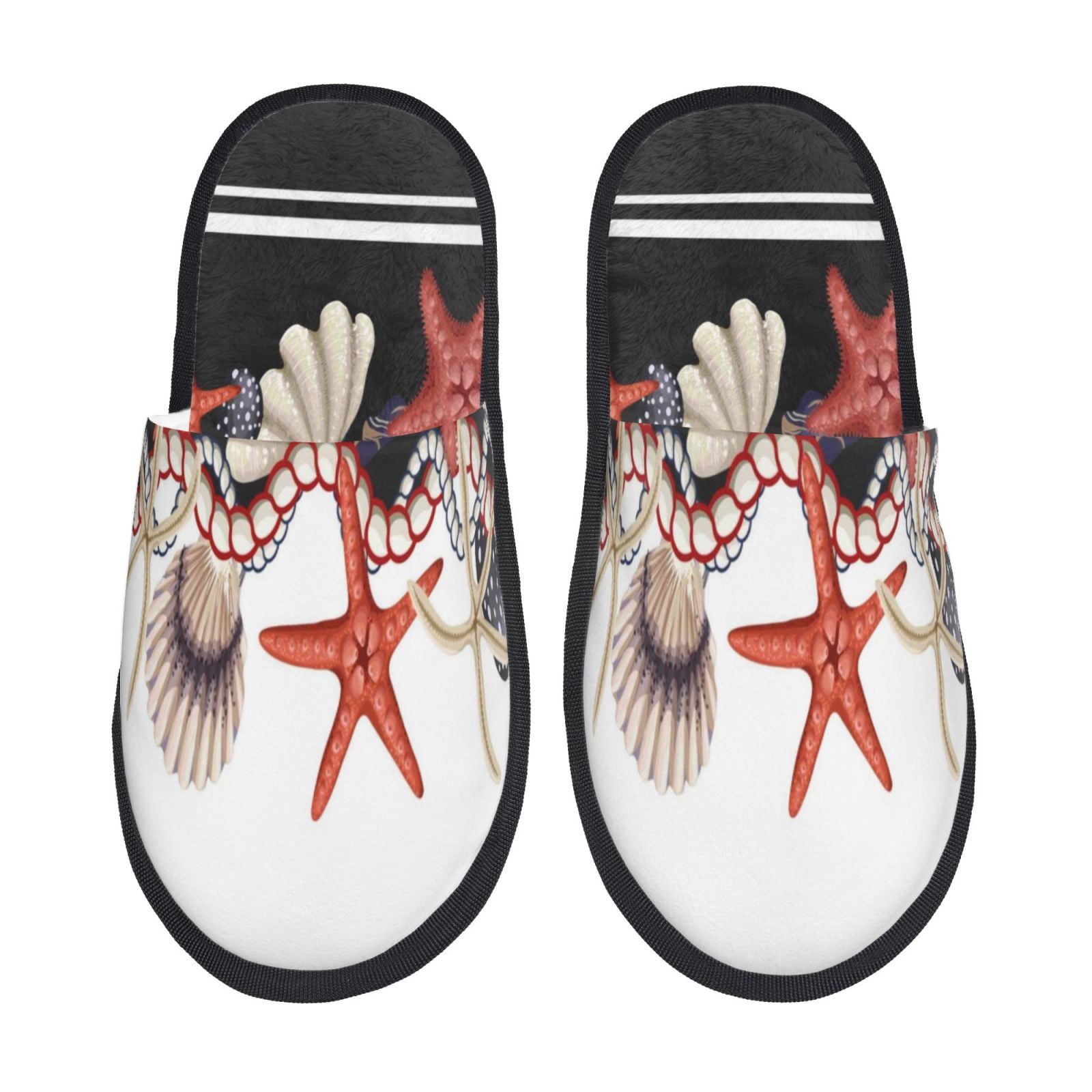Haiem Starfishes Shells Print Fuzzy Slippers for Women Plush Slippers ...