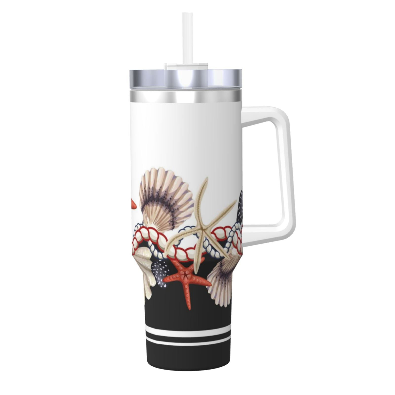Haiem Starfishes Shells Printed 40OZ Ice Bully With Handle - Portable for Hot & Cold Drinks ...
