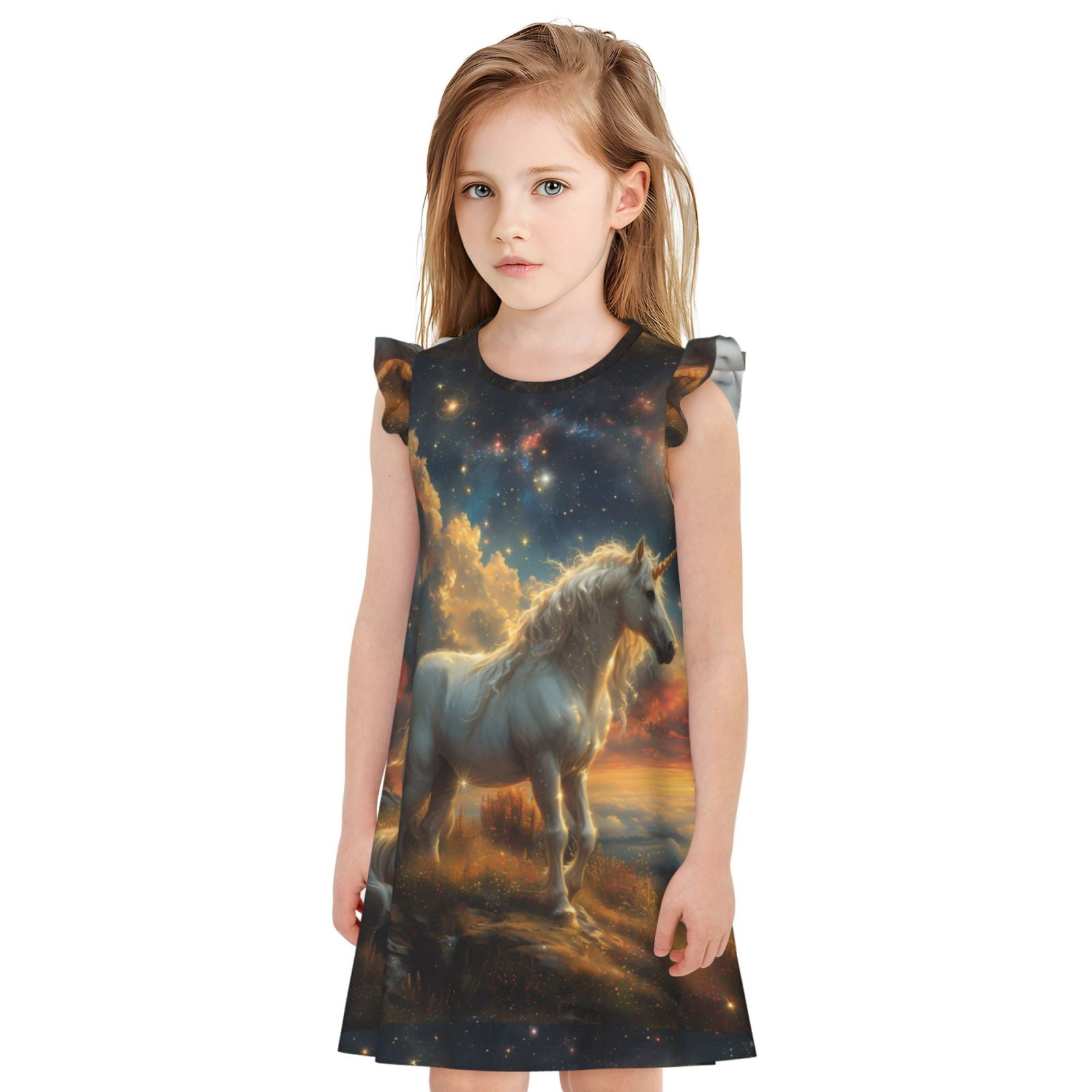 Haiem Starry Sky White Horse Printed Girls Nightgowns Sleepwear Short ...