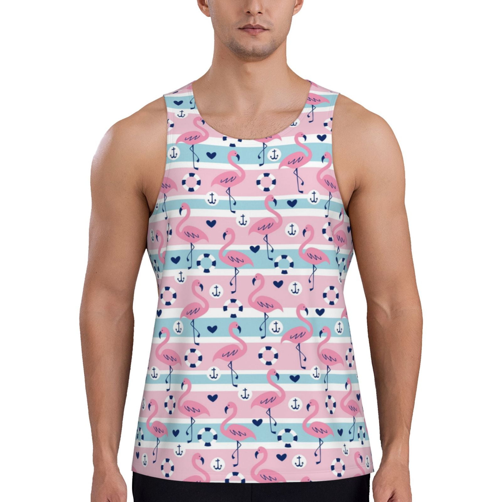Haiem Striped Flamingo Men Workout Tank Top Gym Bodybuilding Sleeveless ...