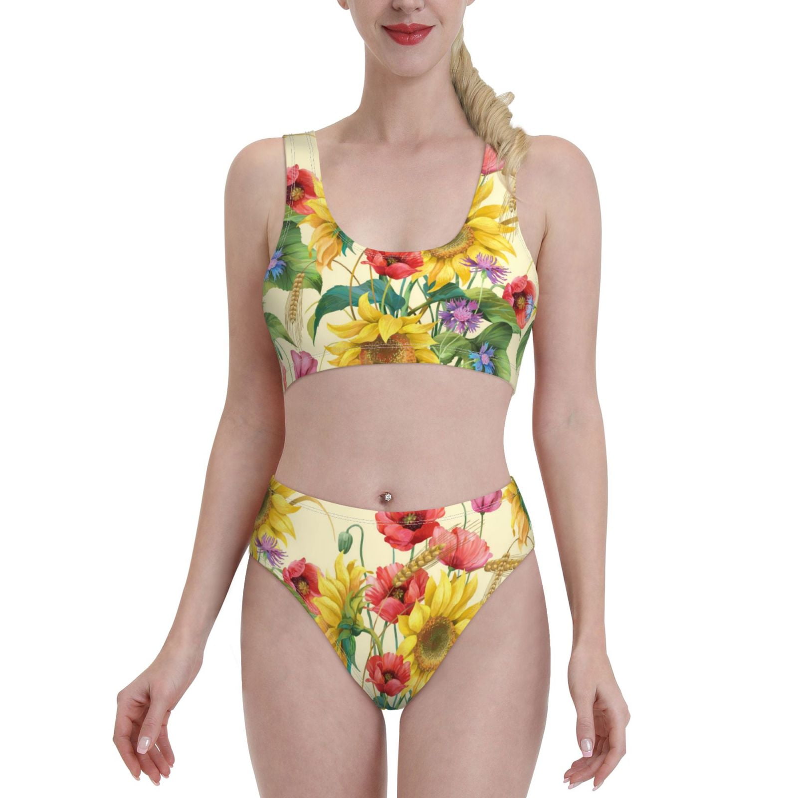 Haiem Sunflower Cornflower Poppy Womens High Waisted Bikini Set Two