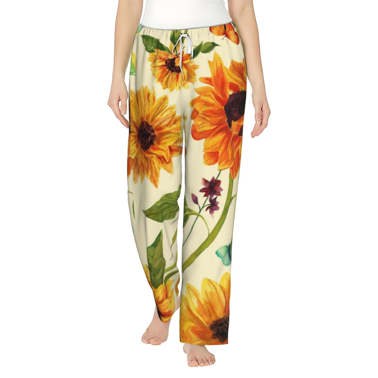 Haiem Sunflowers And Butterflies Women's Pajama Pants Ultra Lightweight ...