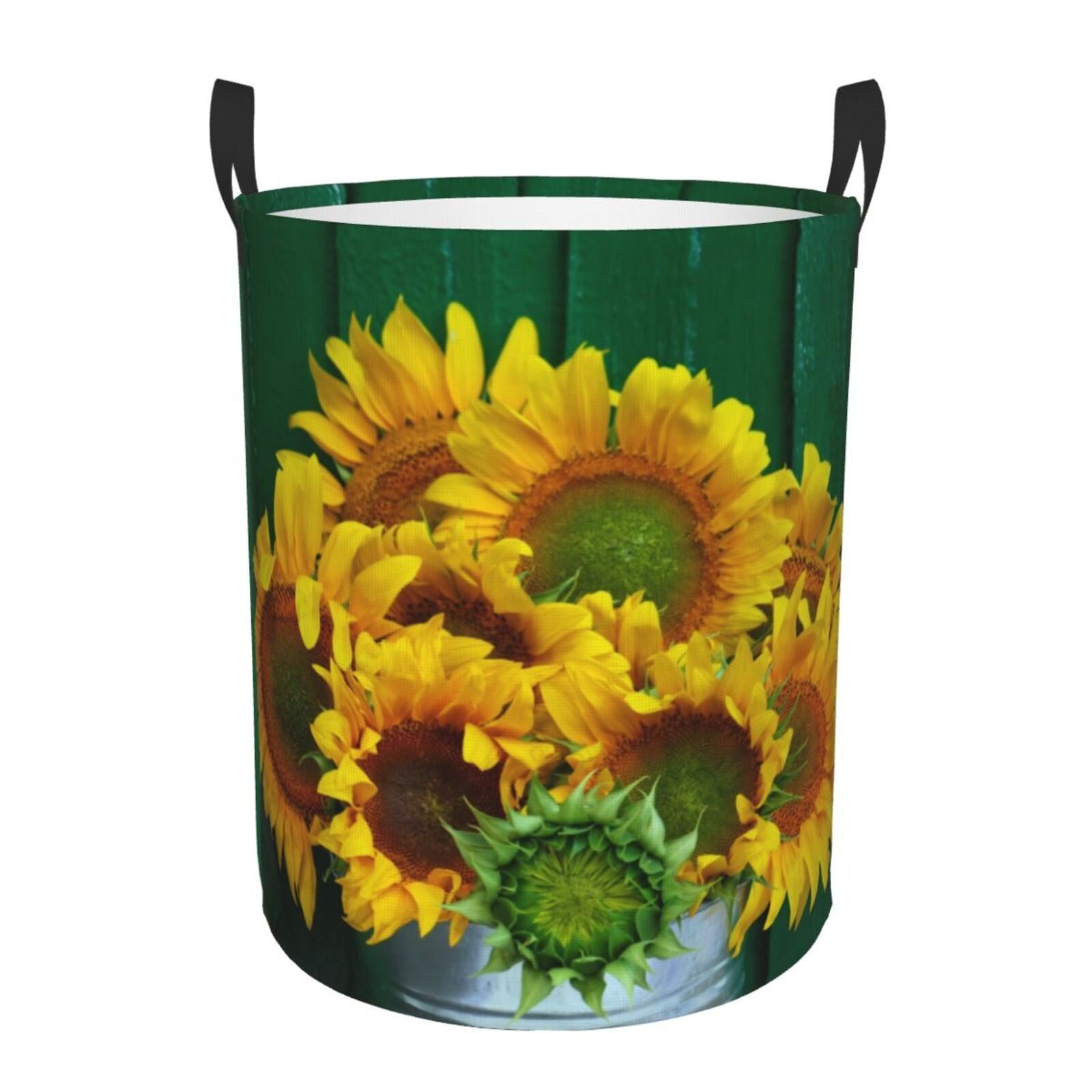 Haiem Sunflowers In Bucket Leather Dirty Clothes Laundry Basket,Sturdy ...
