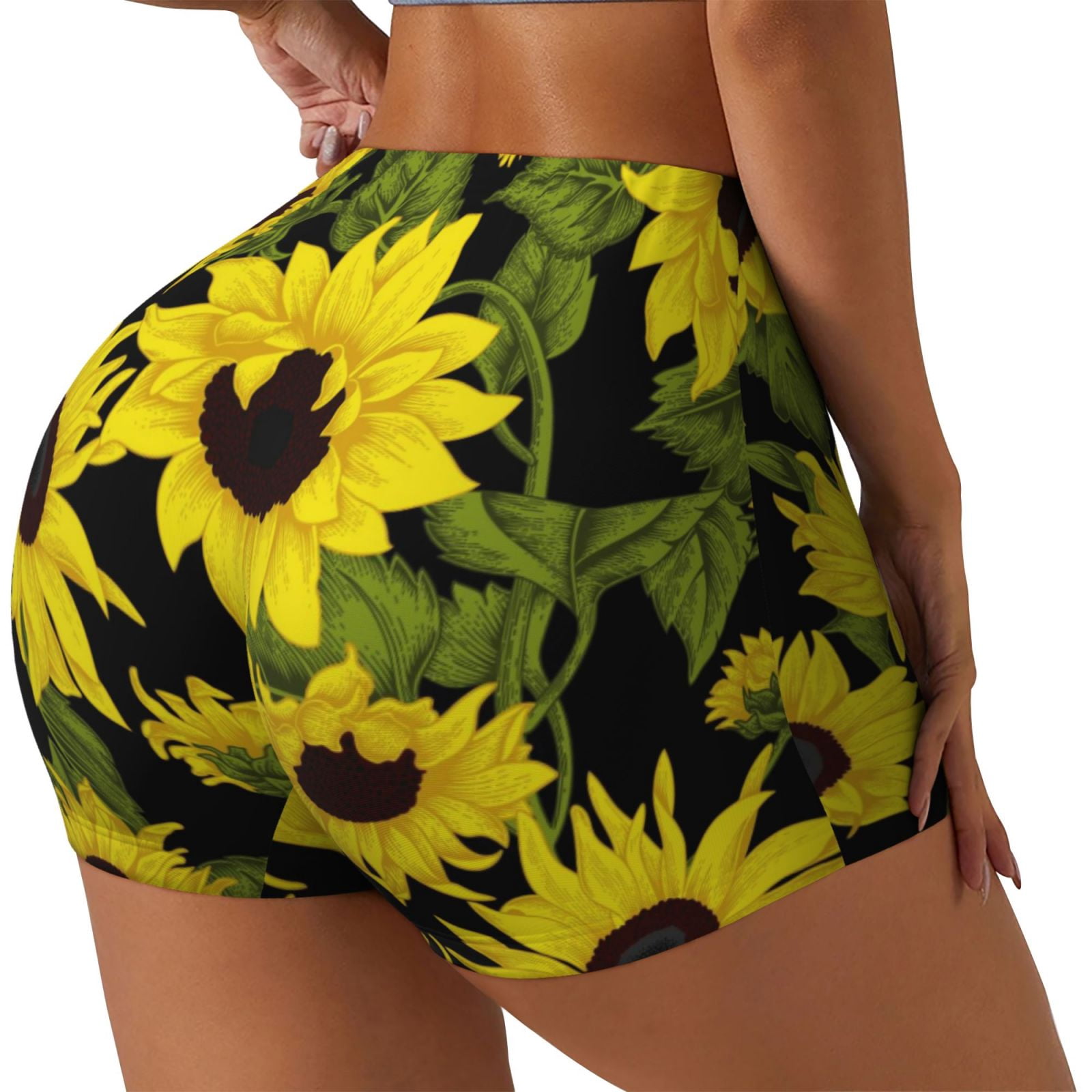 Haiem Sunflowers In Vintage No Front Seam Biker Shorts for Women Yoga ...