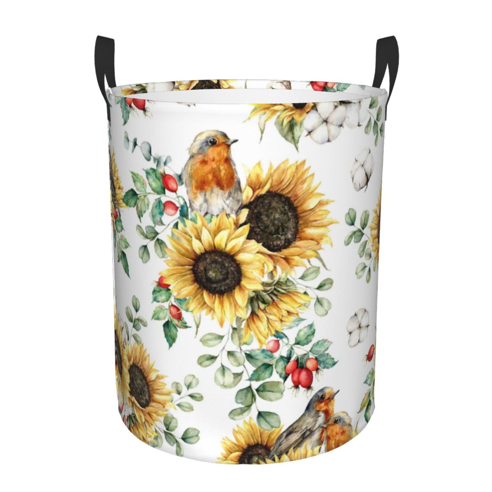 Haiem Sunflowers Leaves And Birds Leather Dirty Clothes Laundry Basket ...