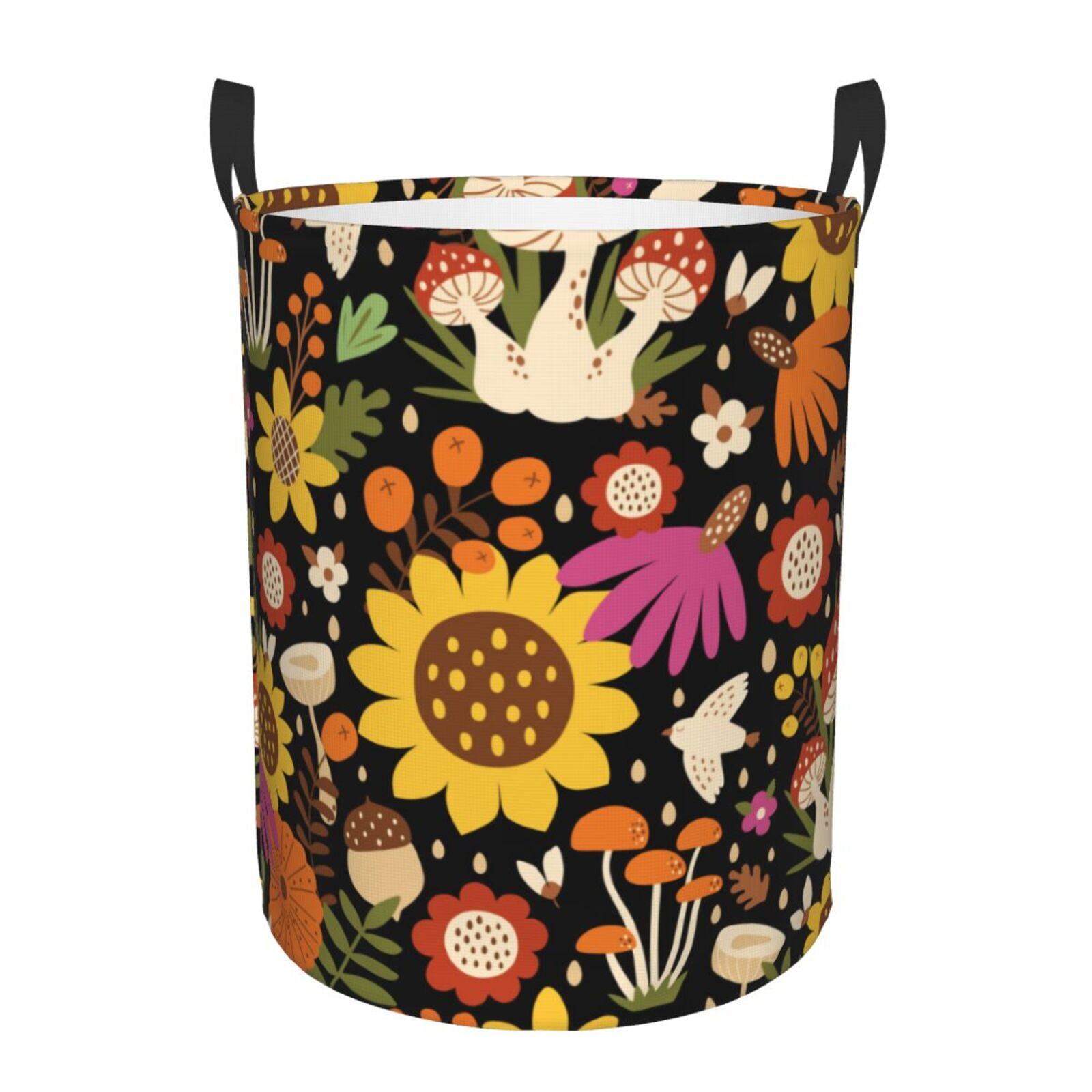 Haiem Sunflowers Mushrooms Leather Dirty Clothes Laundry Basket,Sturdy ...