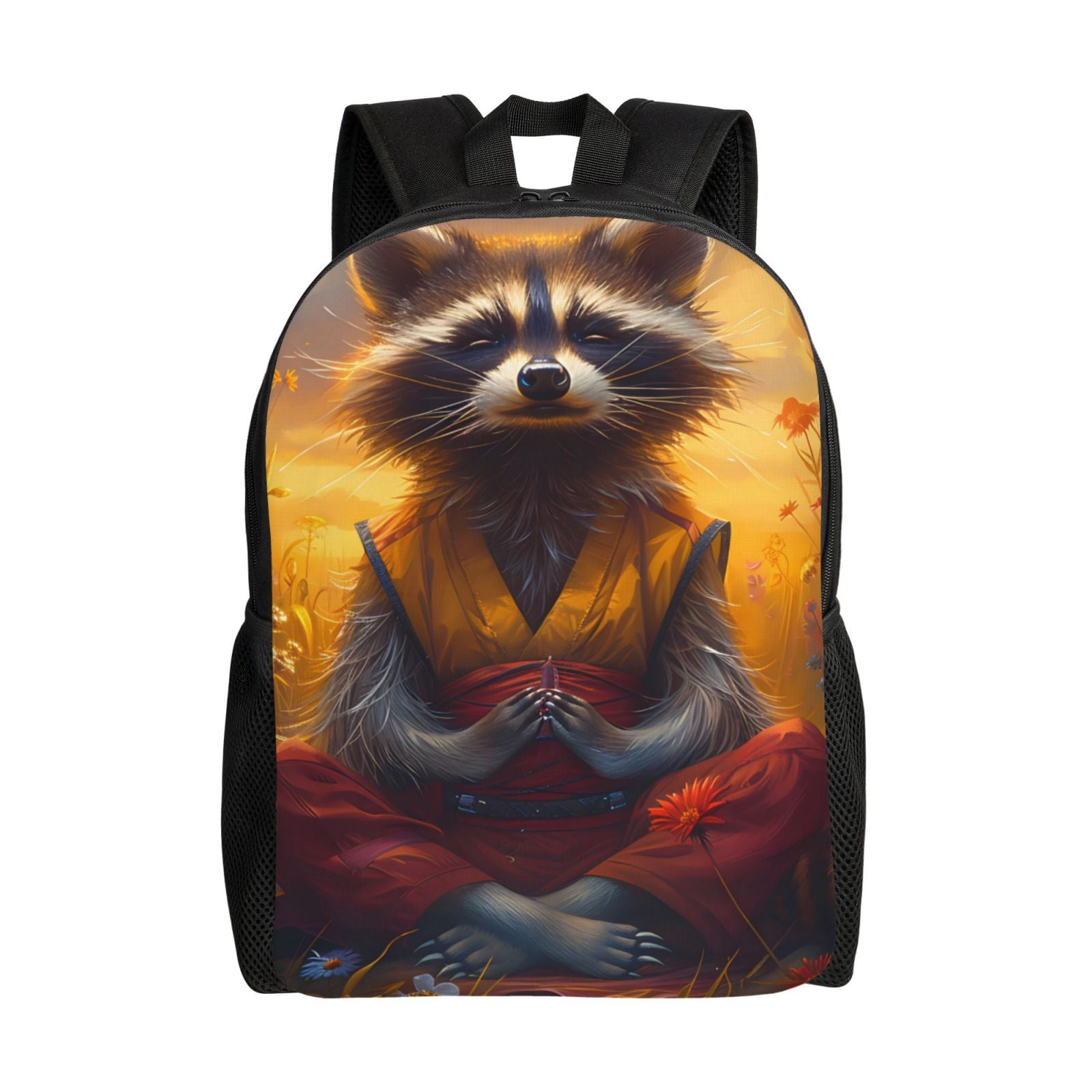 Haiem Sunset Flower Meditating Raccoon Backpack - Stylish and Durable ...