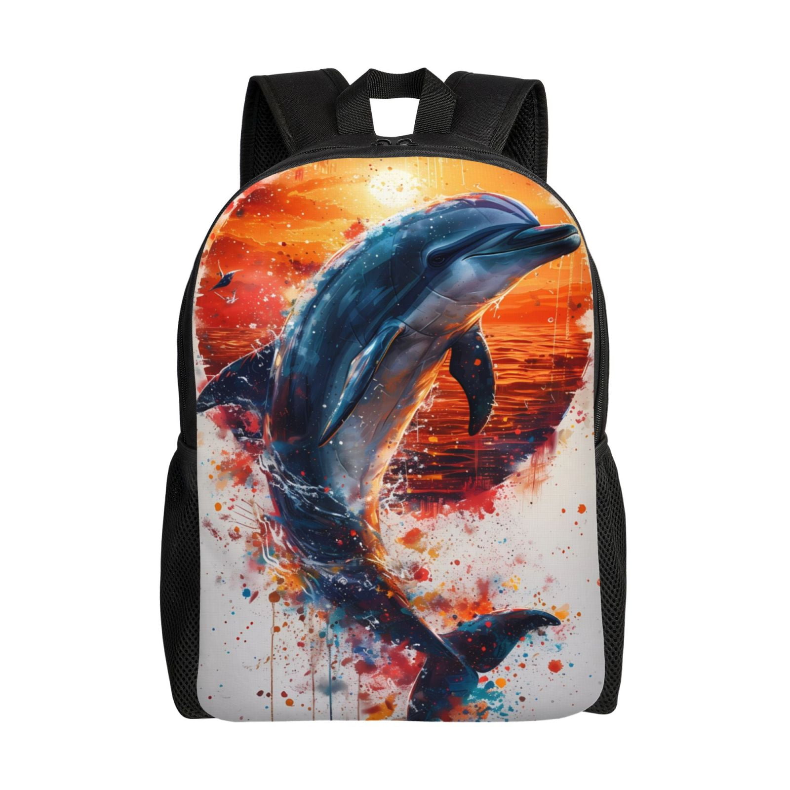 Haiem Sunset Ocean Watercolor Dolphin Backpack - Stylish and Durable 15 ...