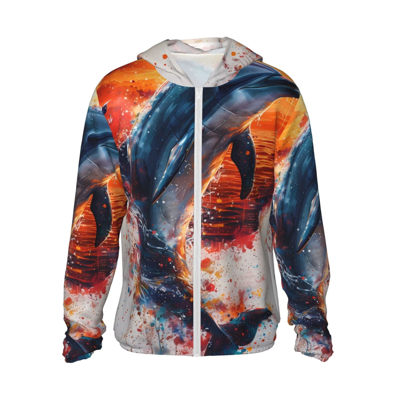 Haiem Sunset Ocean Watercolor Dolphin UPF 50+ Fishing Shirts for Men ...