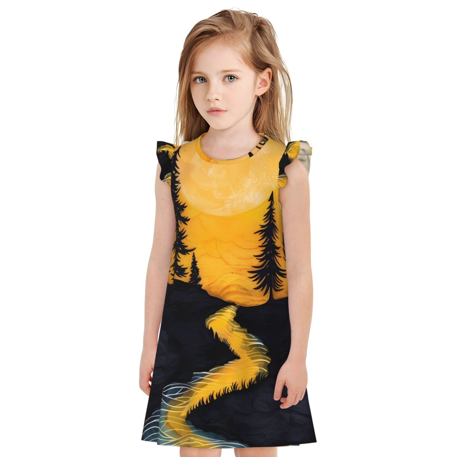 Haiem Sunset River Pine Trees Printed Girls Nightgowns Sleepwear Short ...