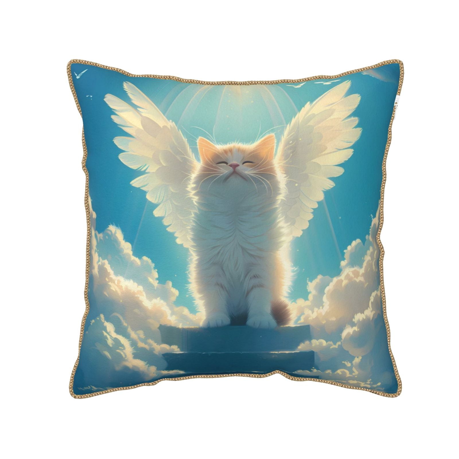 Haiem Sunshine Cute Winged Cat Print Velvet Soft Solid Decorative ...