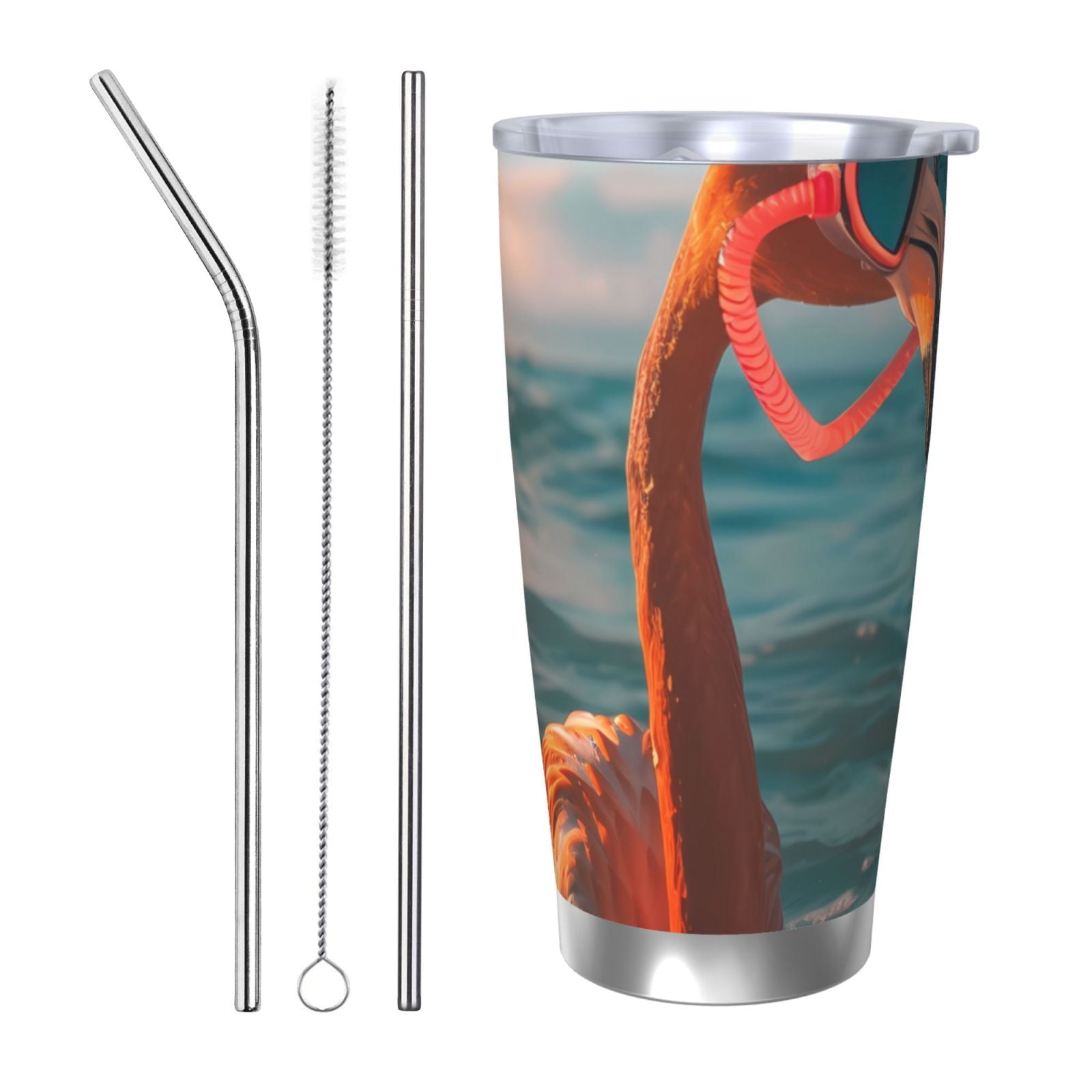 Haiem Swimming Goggled Flamingo Printed 20oz Straight Skinny Car Cups ...
