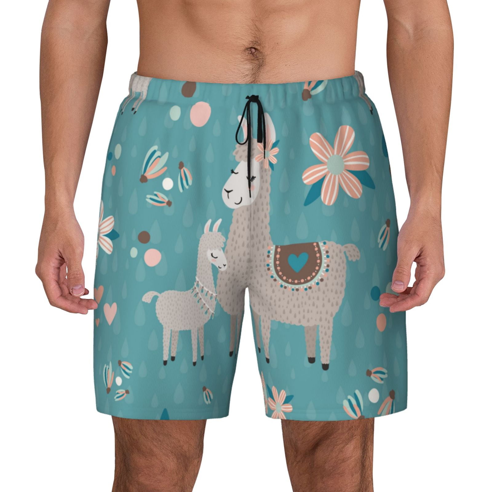 Haiem Teal Mama Llama Mens Swim Trunks with Compression Liner 2 in 1 ...