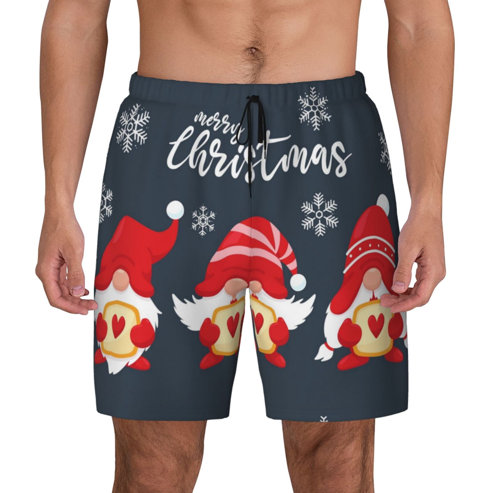 Haiem Three Cute Christmas Gnomes Mens Swim Trunks with Compression ...