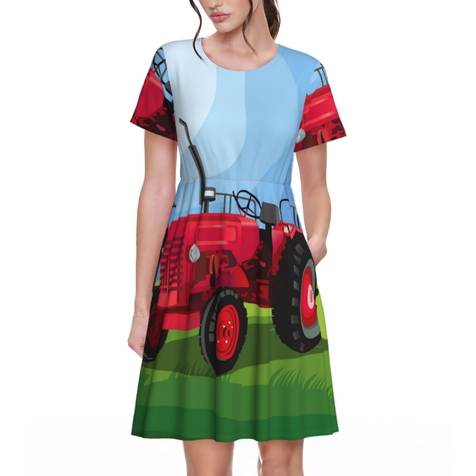 Haiem Tractor on farming land Pattern Women's Short-Sleeve Scoop Neck ...