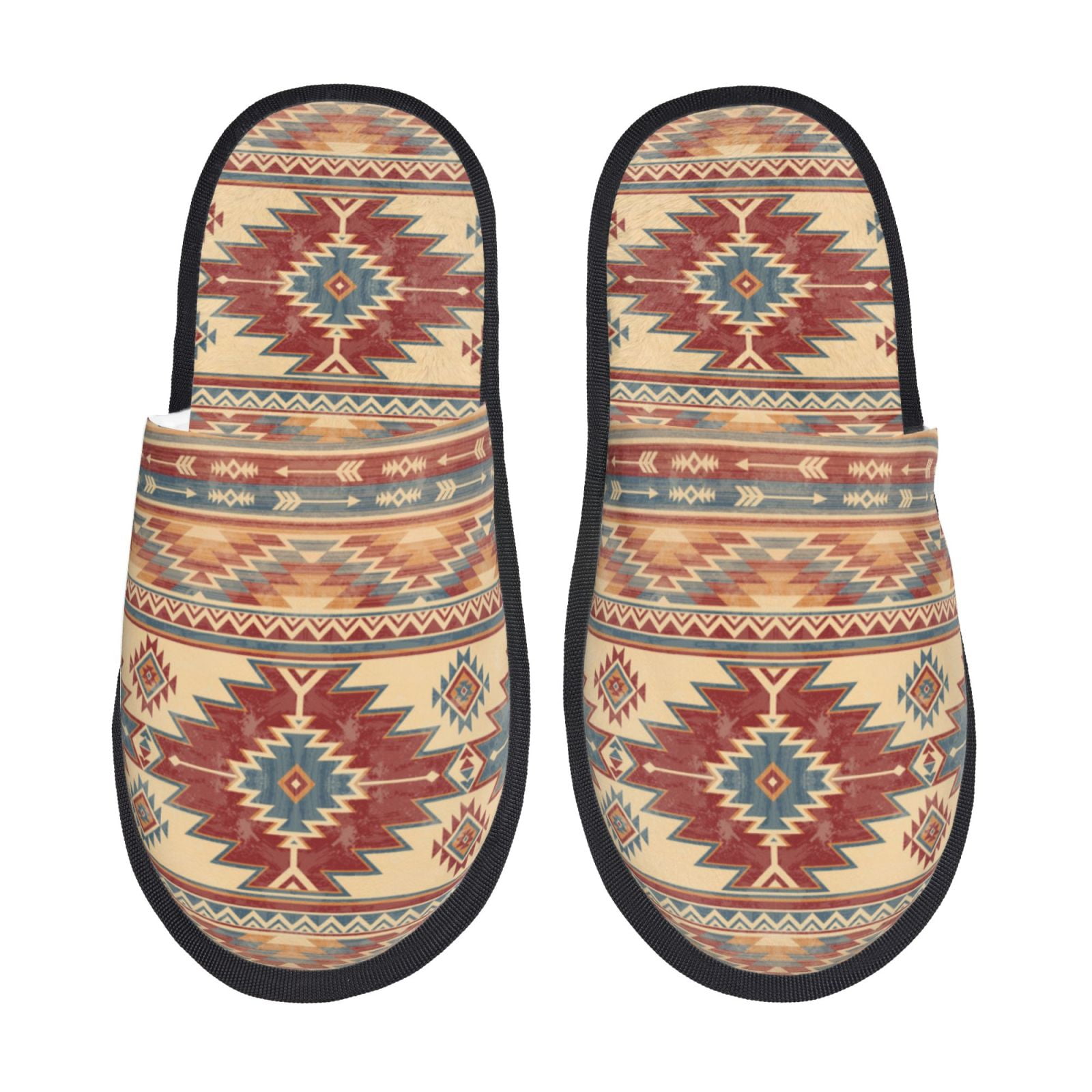 Haiem Traditional Tribal Aztec Print Fuzzy Slippers for Women Plush ...
