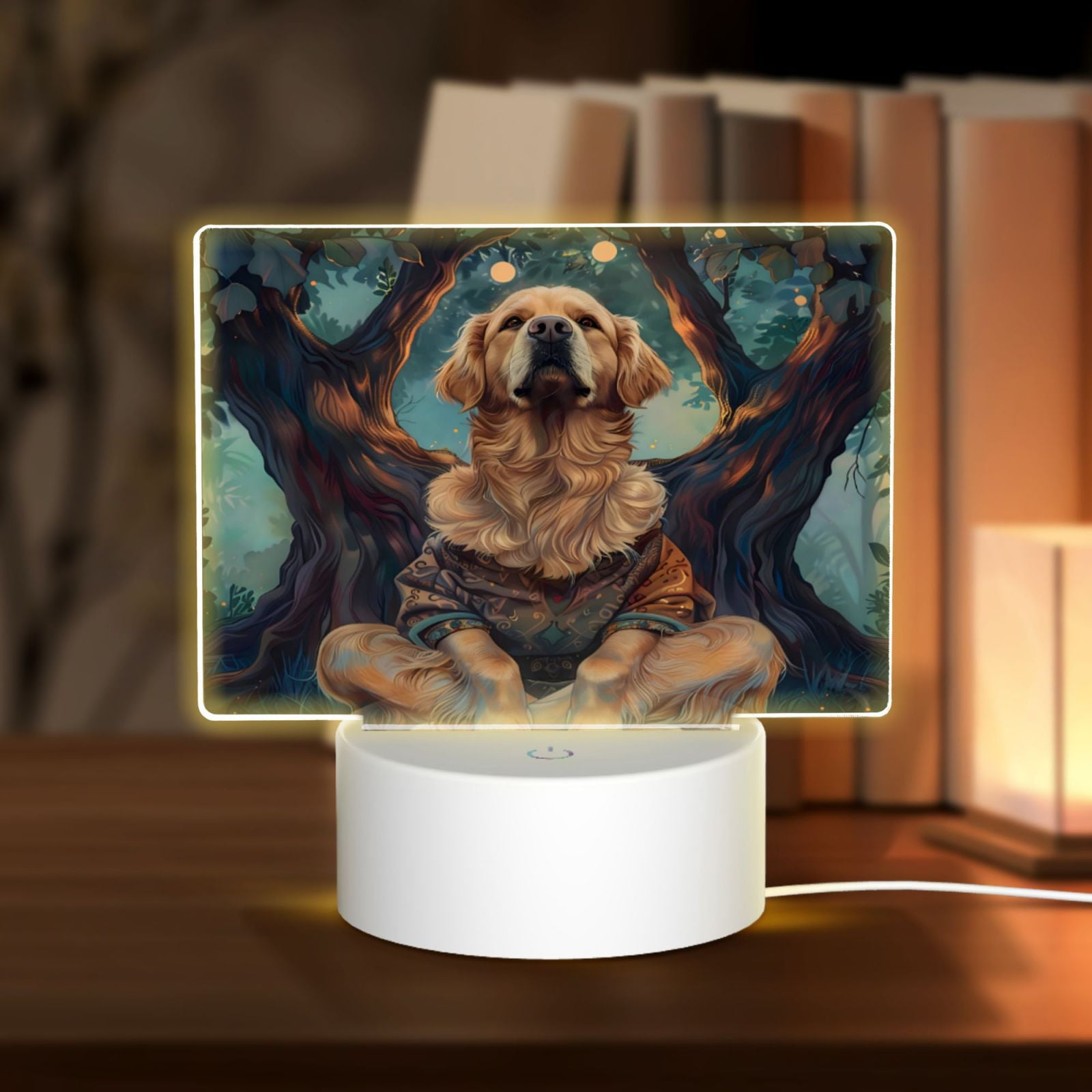 Haiem Tree Meditating Golden Retriever Pattern Acrylic Night Light Gift ...
