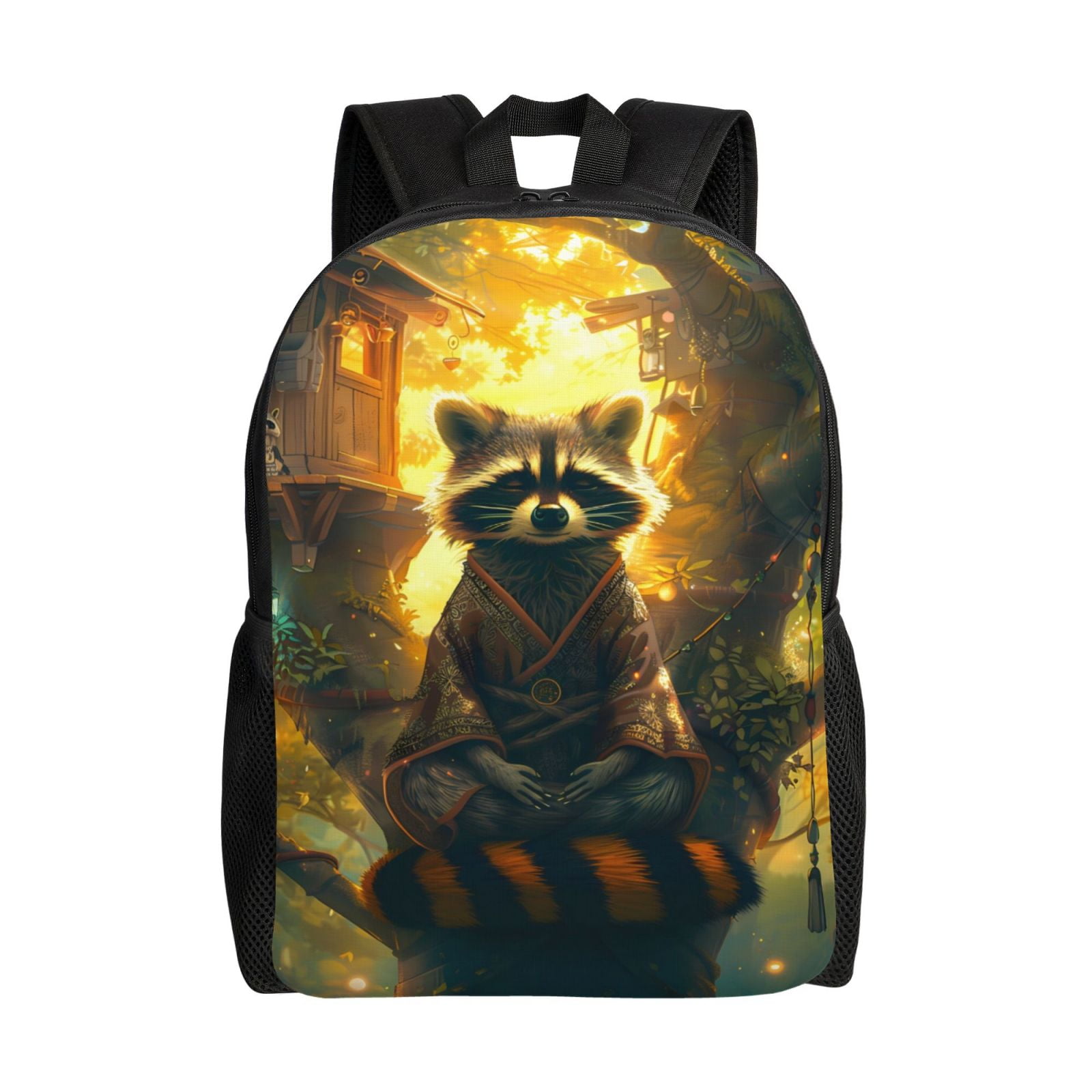 Haiem Tree Meditating Raccoon Backpack - Stylish and Durable 15-inch ...