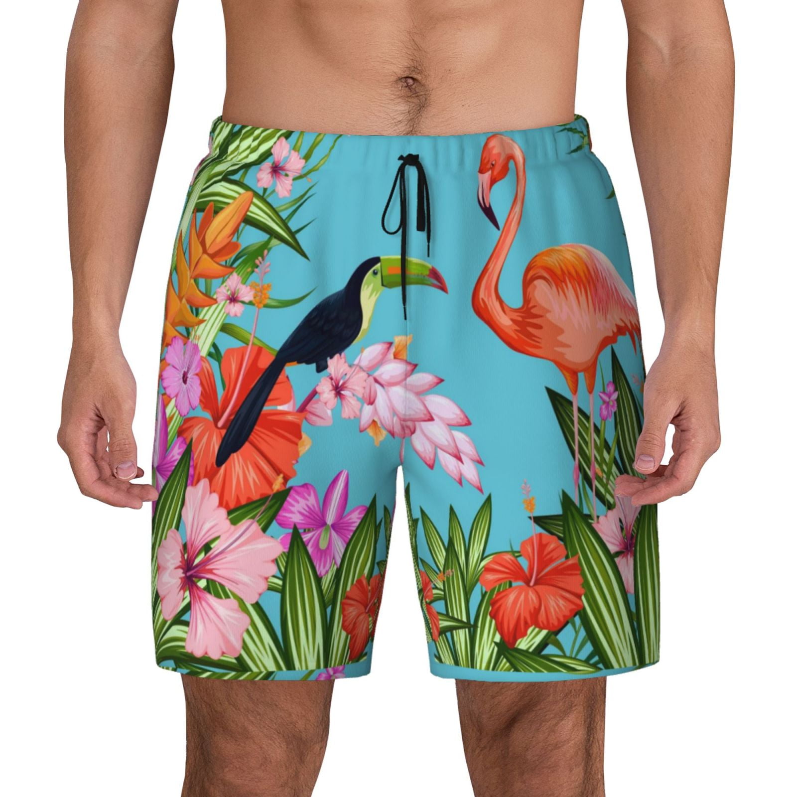 Haiem Tropical Jungle Flamingo Mens Swim Trunks with Compression Liner ...
