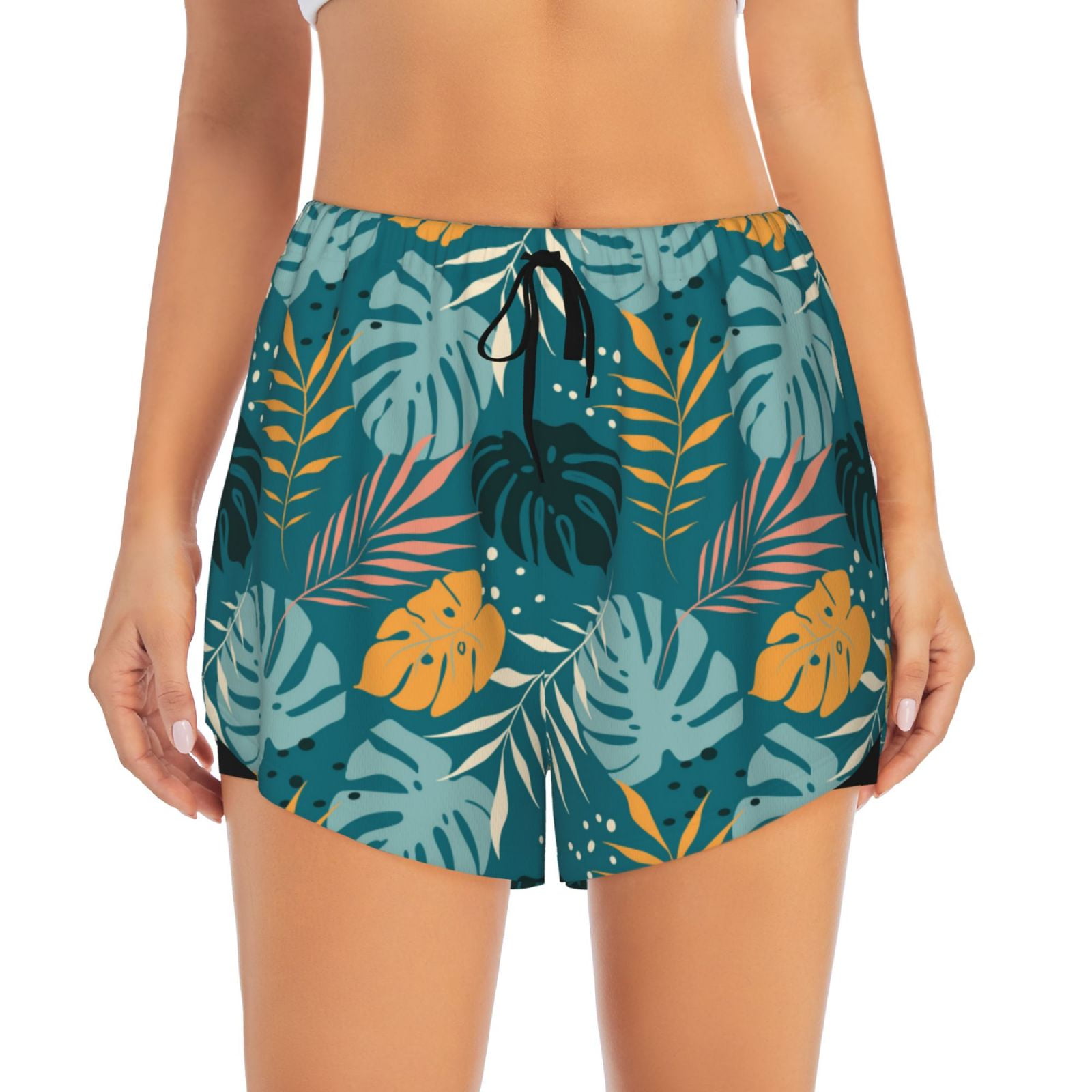 Haiem Tropical Leaves Women's 2 in 1 Running Shorts - Lightweight ...