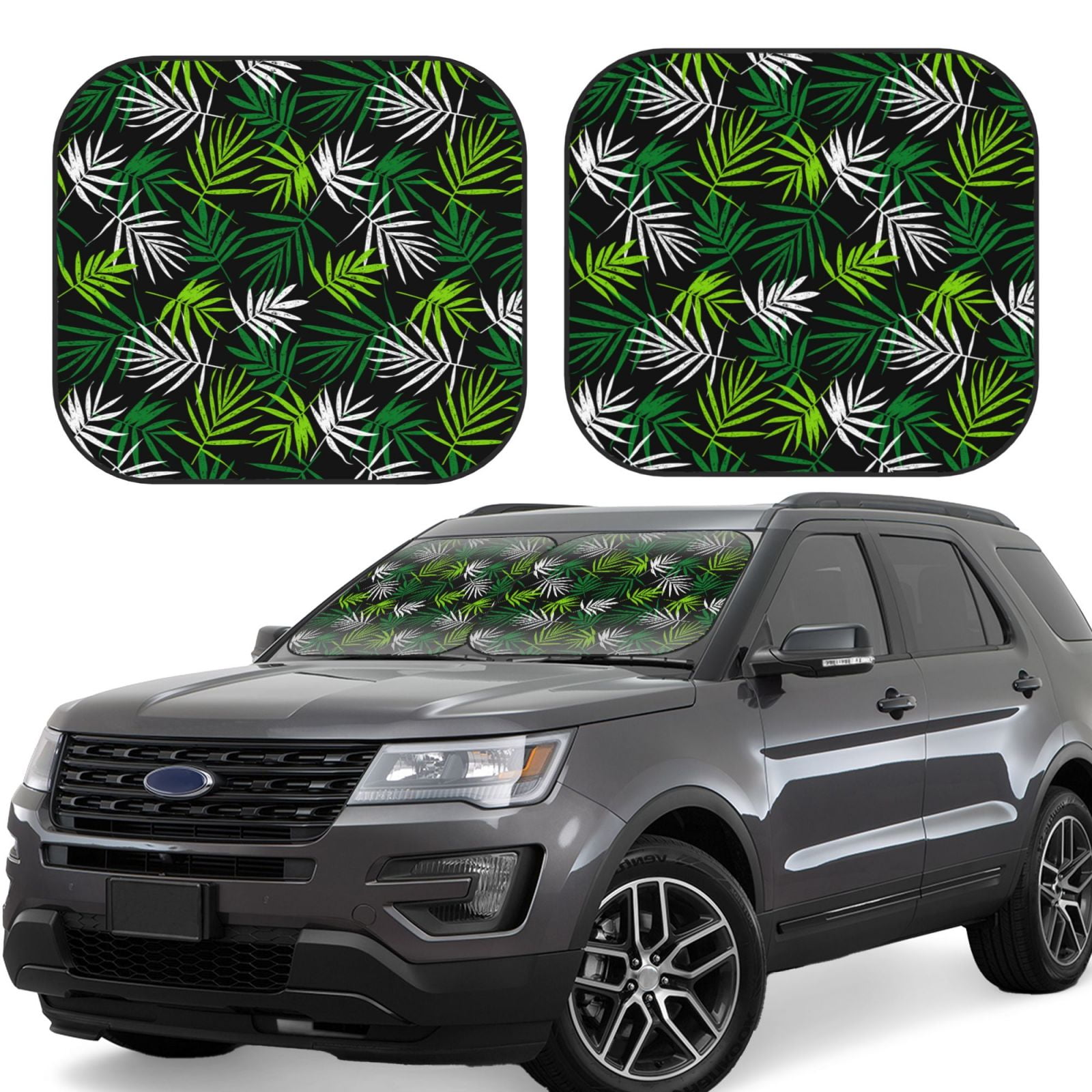 Haiem Tropical Leaves1 Car Windshield Sun Shade (2 Pieces) Foldable ...