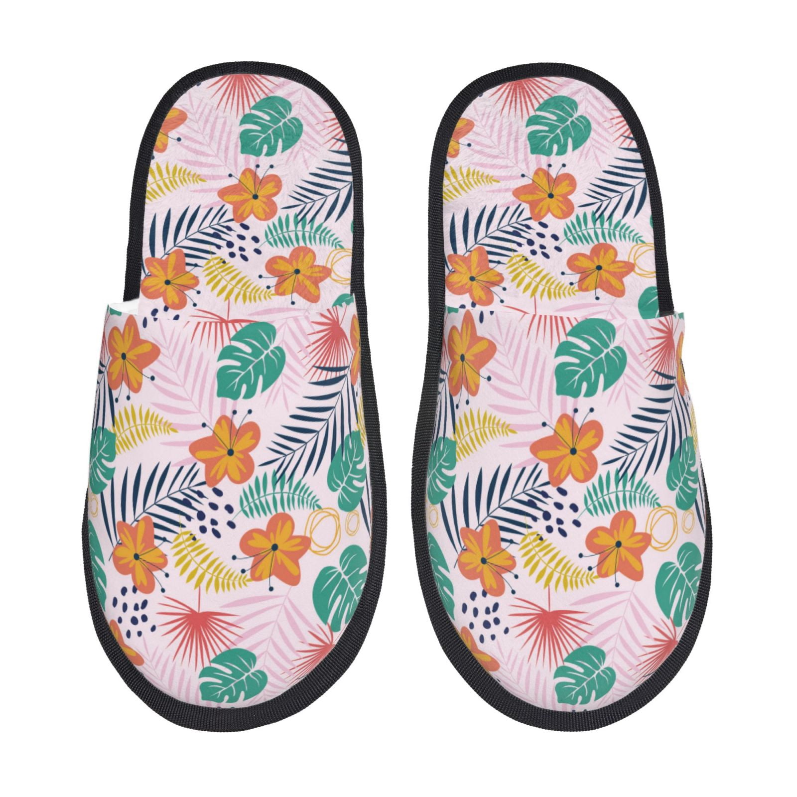 Haiem Tropical Plants Print Fuzzy Slippers for Women Plush Slippers ...