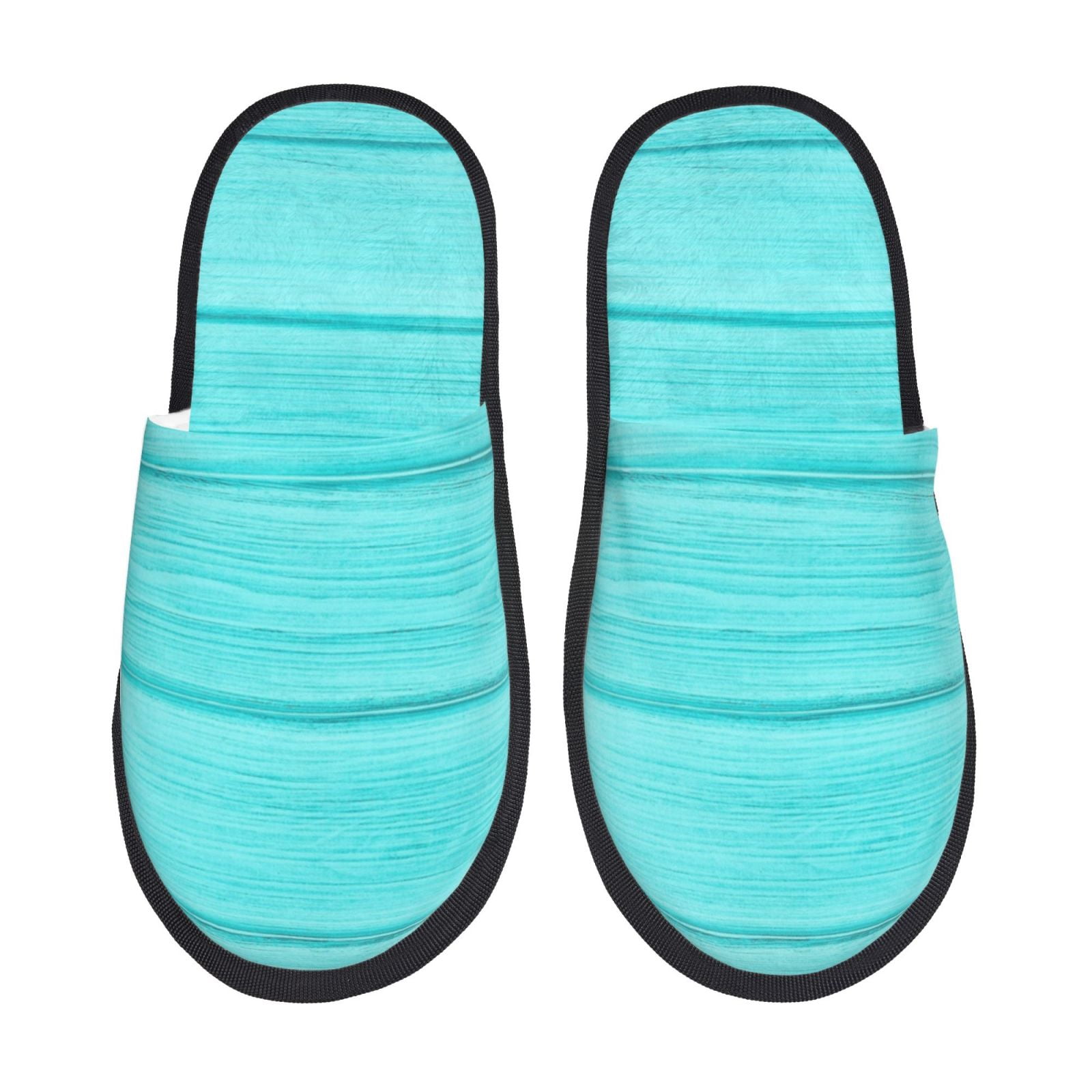 Haiem Turquoise Wooden Print Fuzzy Slippers for Women Plush Slippers ...