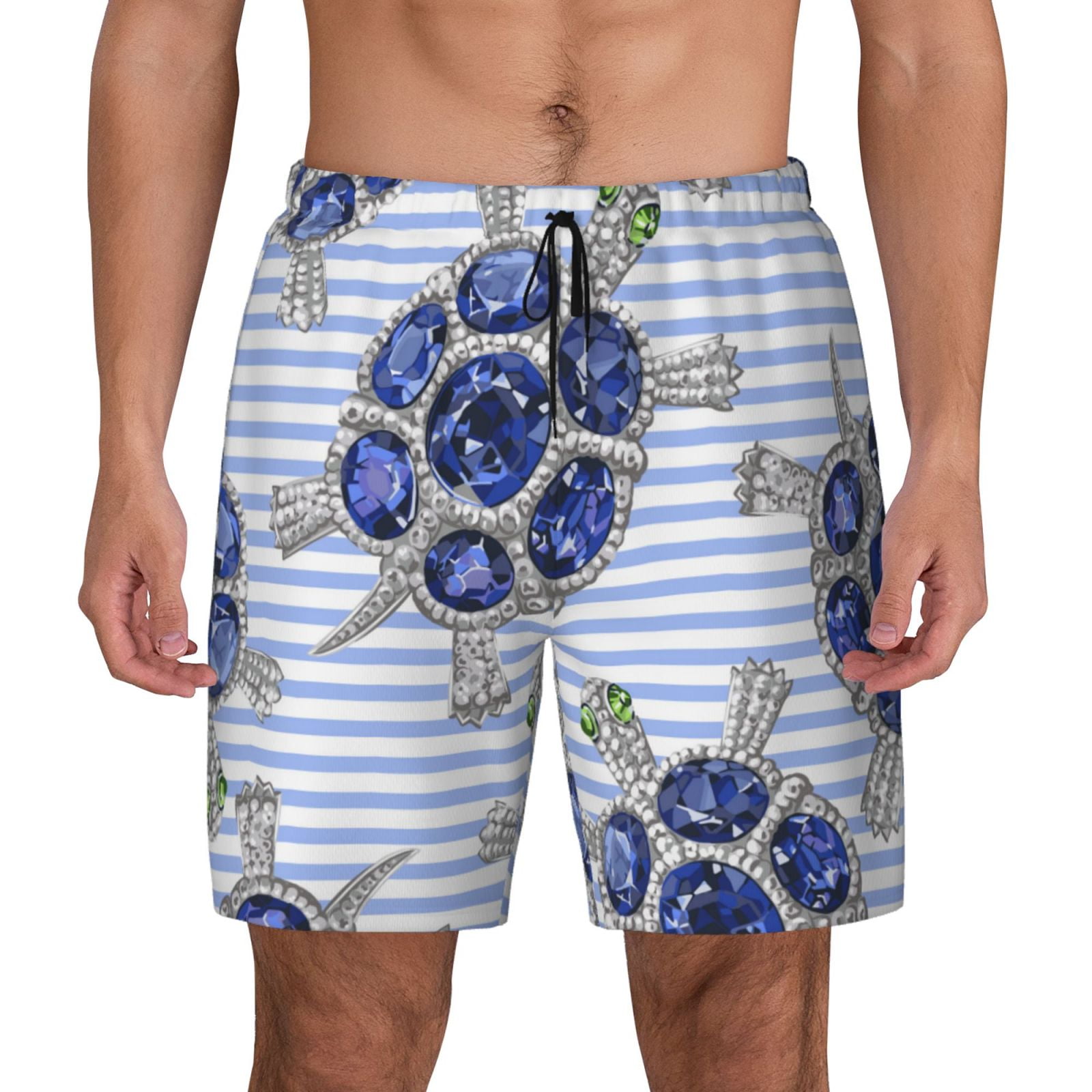 Haiem Turtle with Blue Stones Mens Swim Trunks with Compression Liner 2 ...