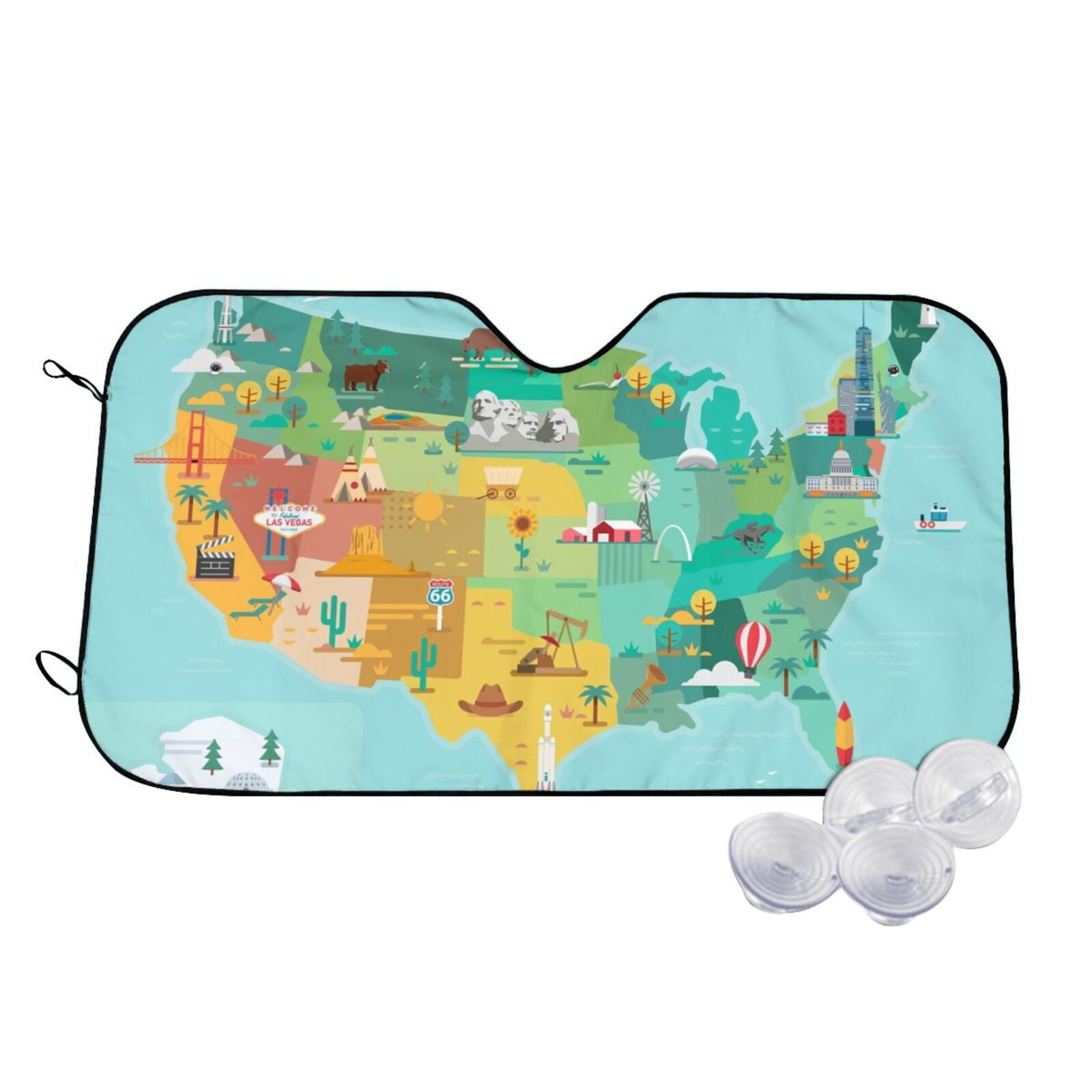 Haiem USA Tourist Map Car Windshield Sun Shade - Blocks UV Rays Sun ...