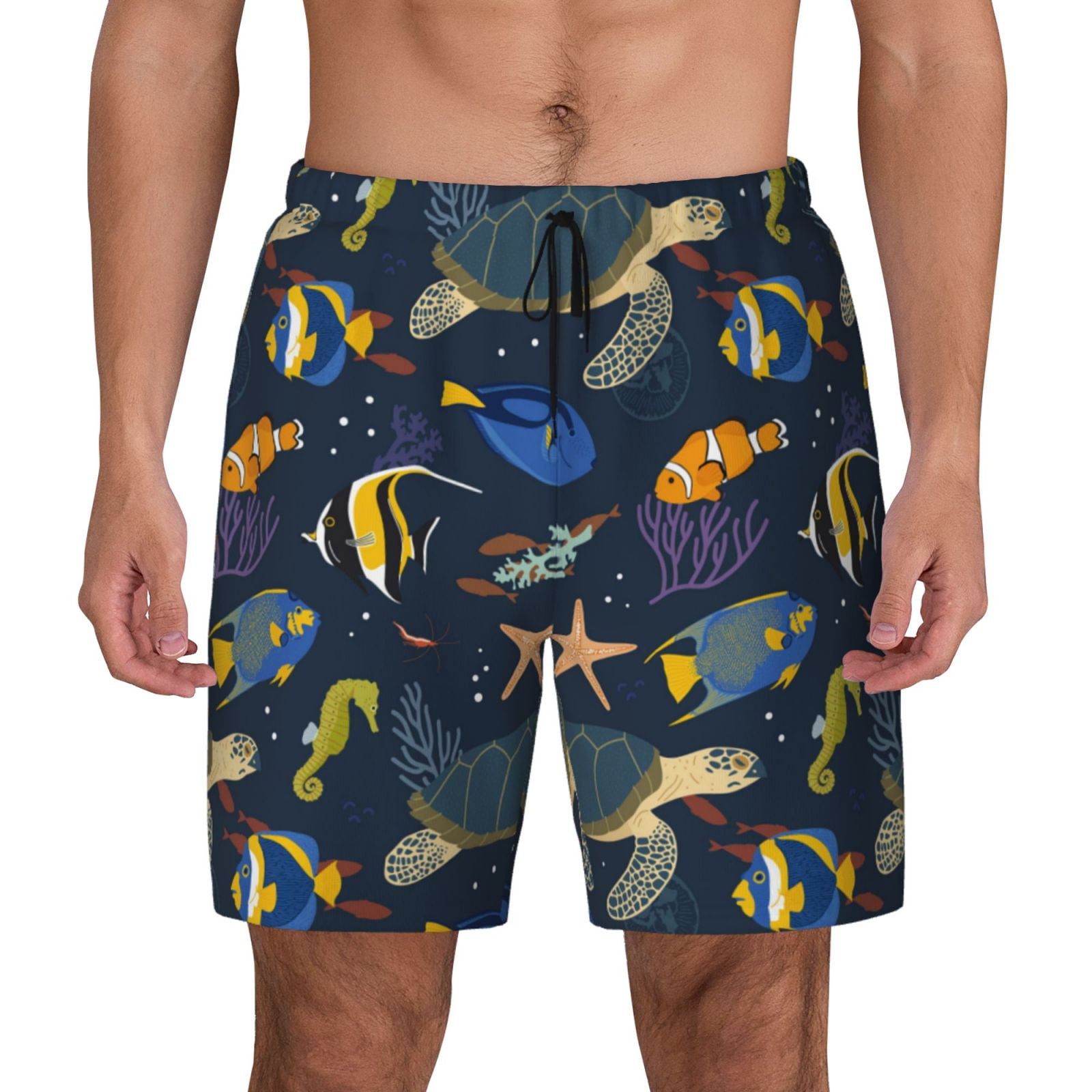 Haiem Undersea Animals Mens Swim Trunks with Compression Liner 2 in 1 ...