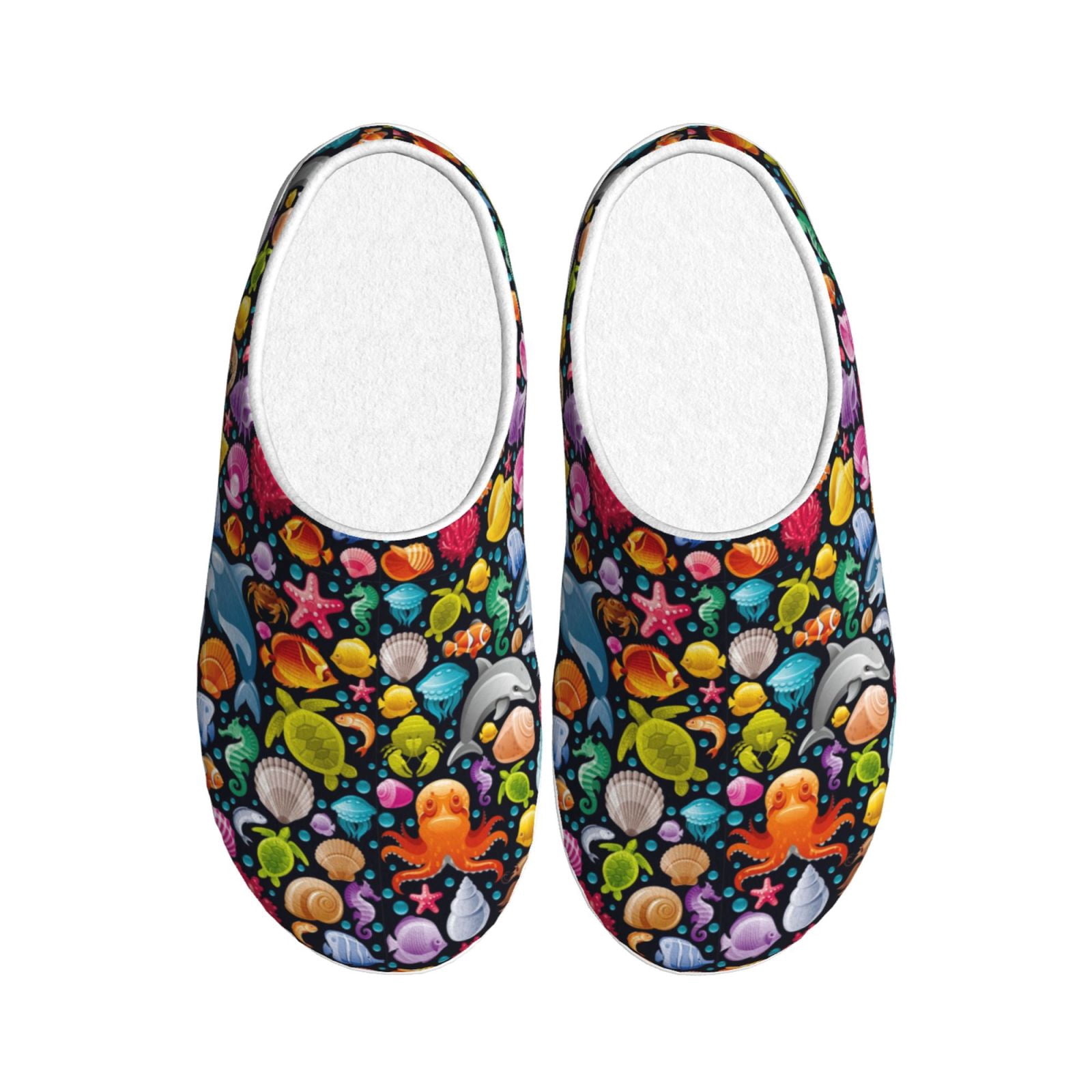 Haiem Underwater Diving Animals Print Women's Fuzzy Memory Foam House ...