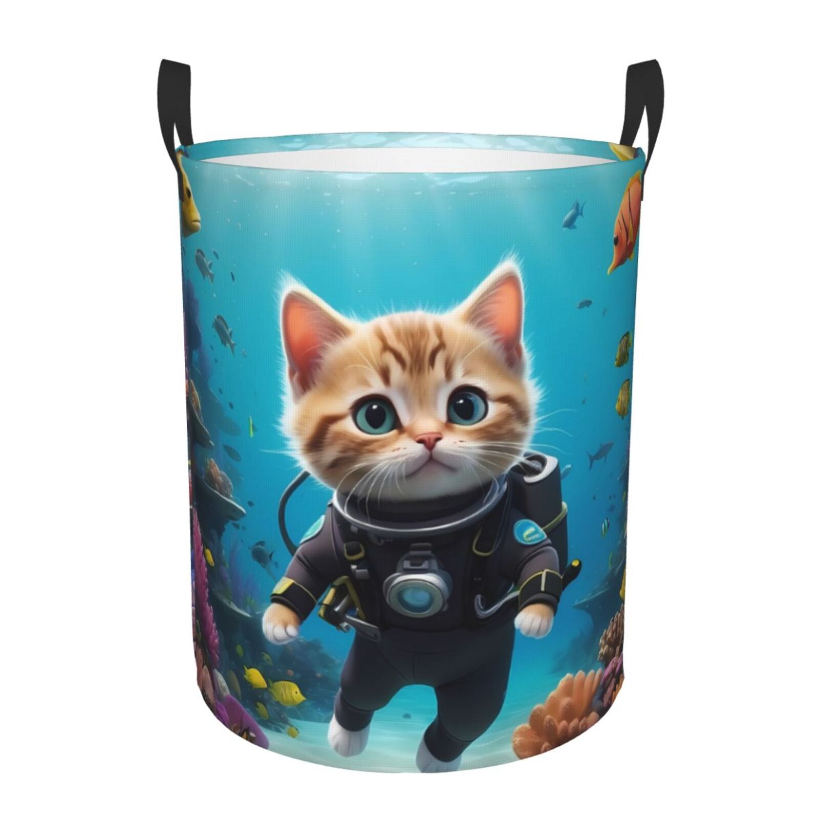 Haiem Underwater Diving Cat Laundry Basket, Laundry Hamper, Collapsible ...