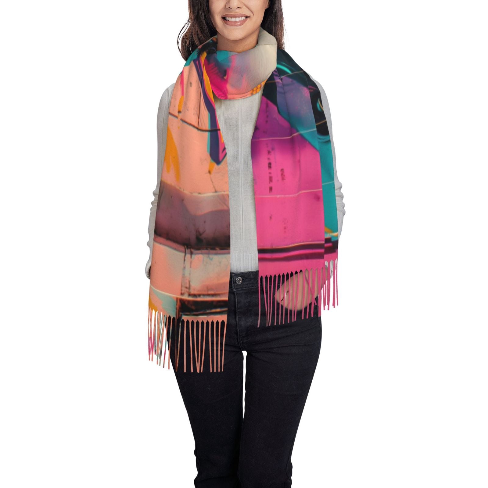 Haiem Vibrant Street Art Portrait Pattern Women's Long Blanket Scarf ...