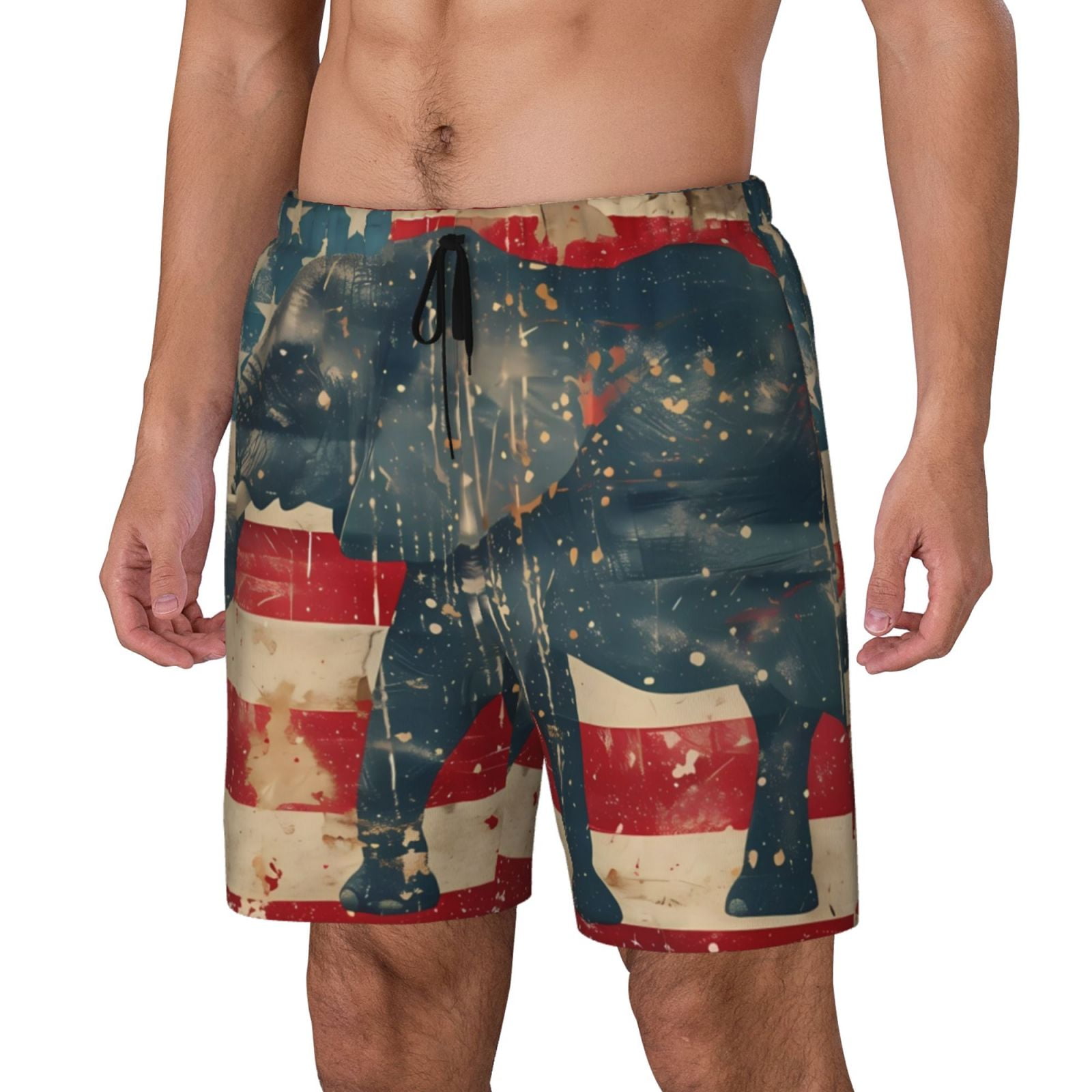 Haiem Vintage American Flag Elephant Mens Swim Trunks with Compression ...