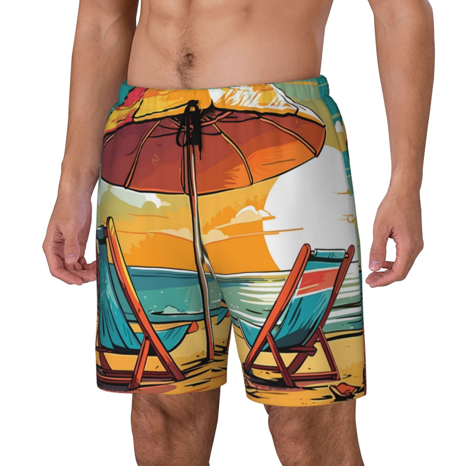 Haiem Vintage Beach Sunset Mens Swim Trunks with Compression Liner 2 in ...