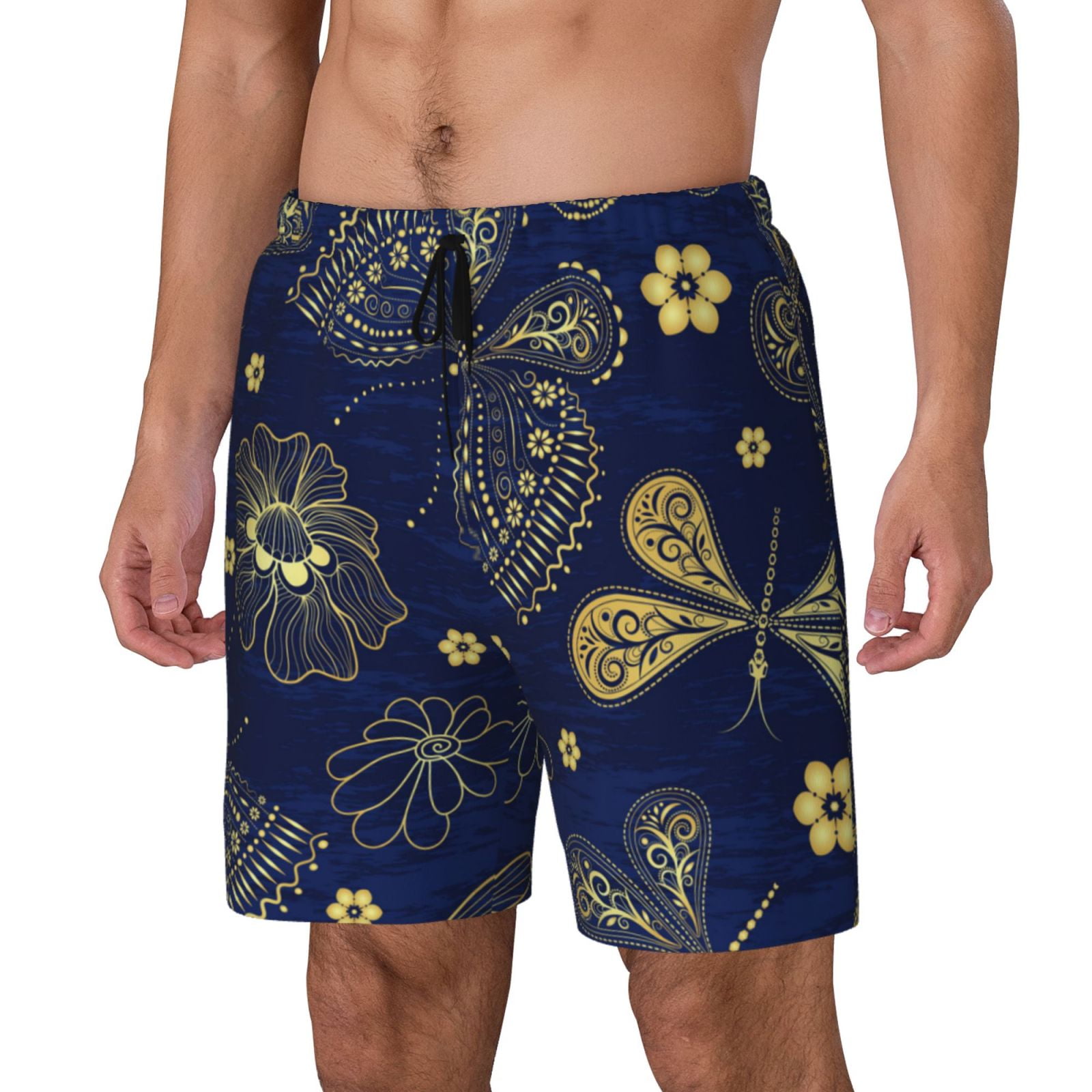 Haiem Vintage Golden Butterfly Mens Swim Trunks with Compression Liner ...