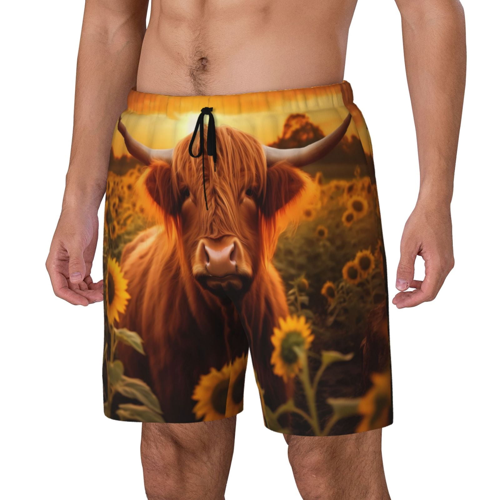 Haiem Vintage Sunflower Cow B Mens Swim Trunks with Compression Liner 2 ...