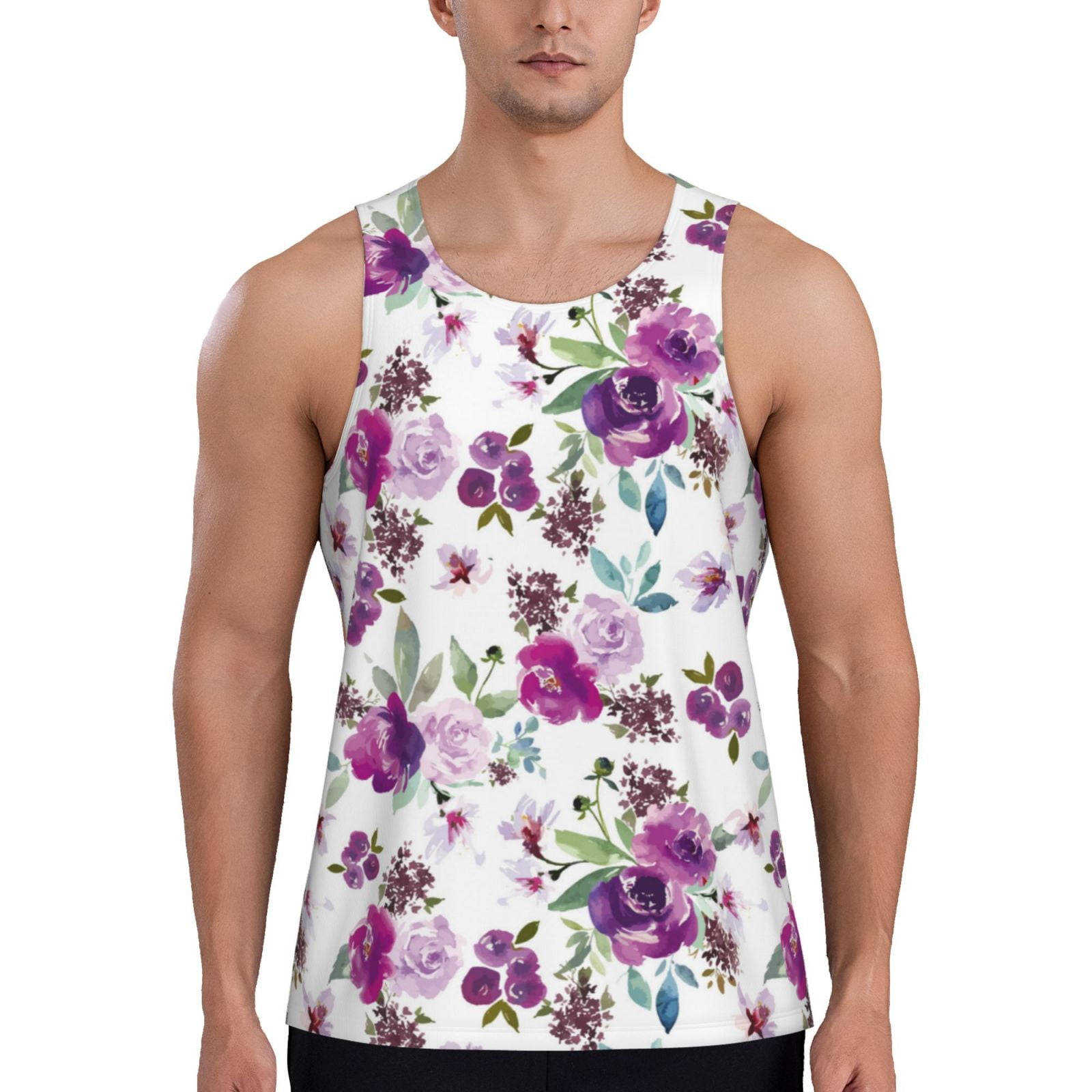 Haiem Violets Flowers Men Workout Tank Top Gym Bodybuilding Sleeveless ...