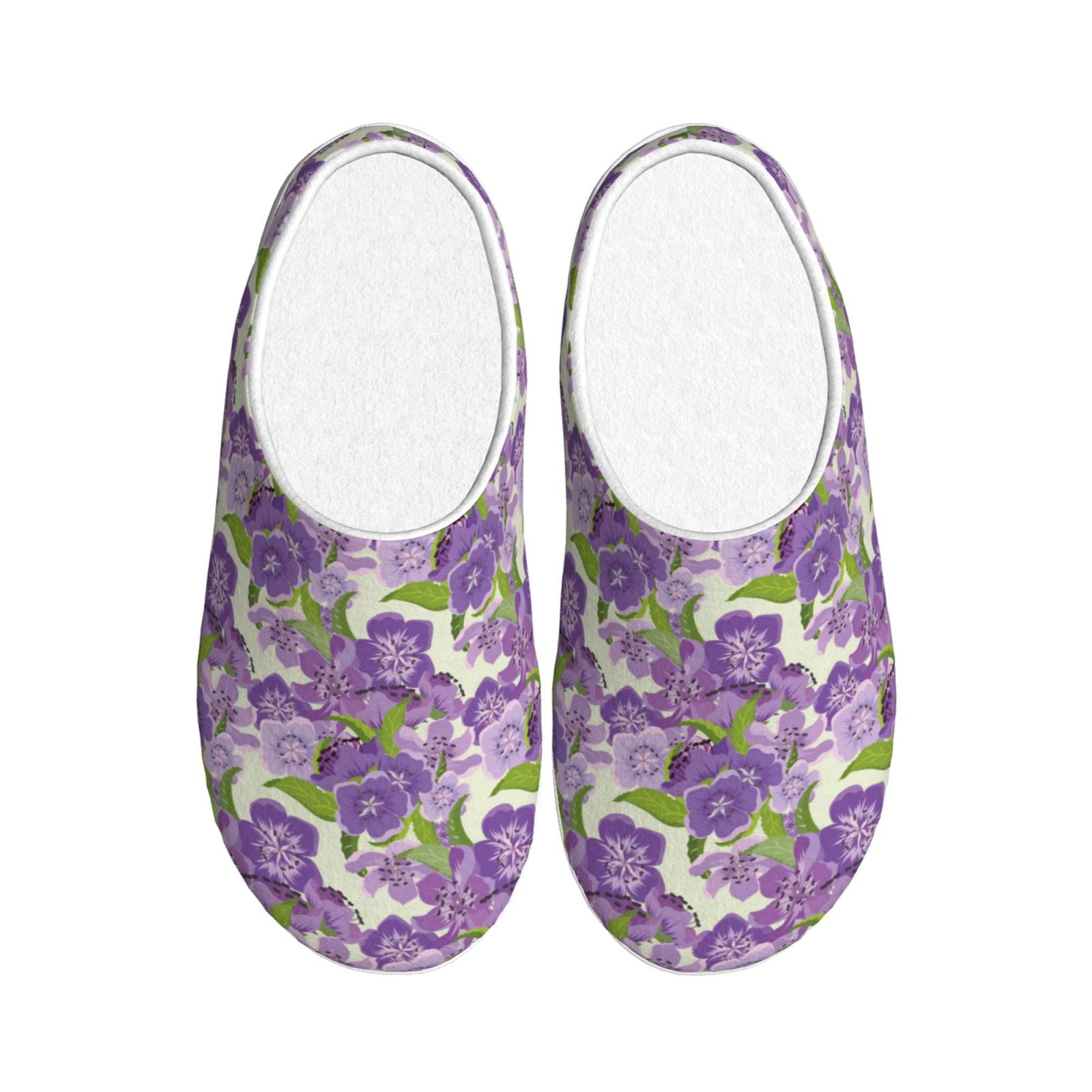 Haiem Violets Flowers Print Women's Fuzzy Memory Foam House Slipper ...