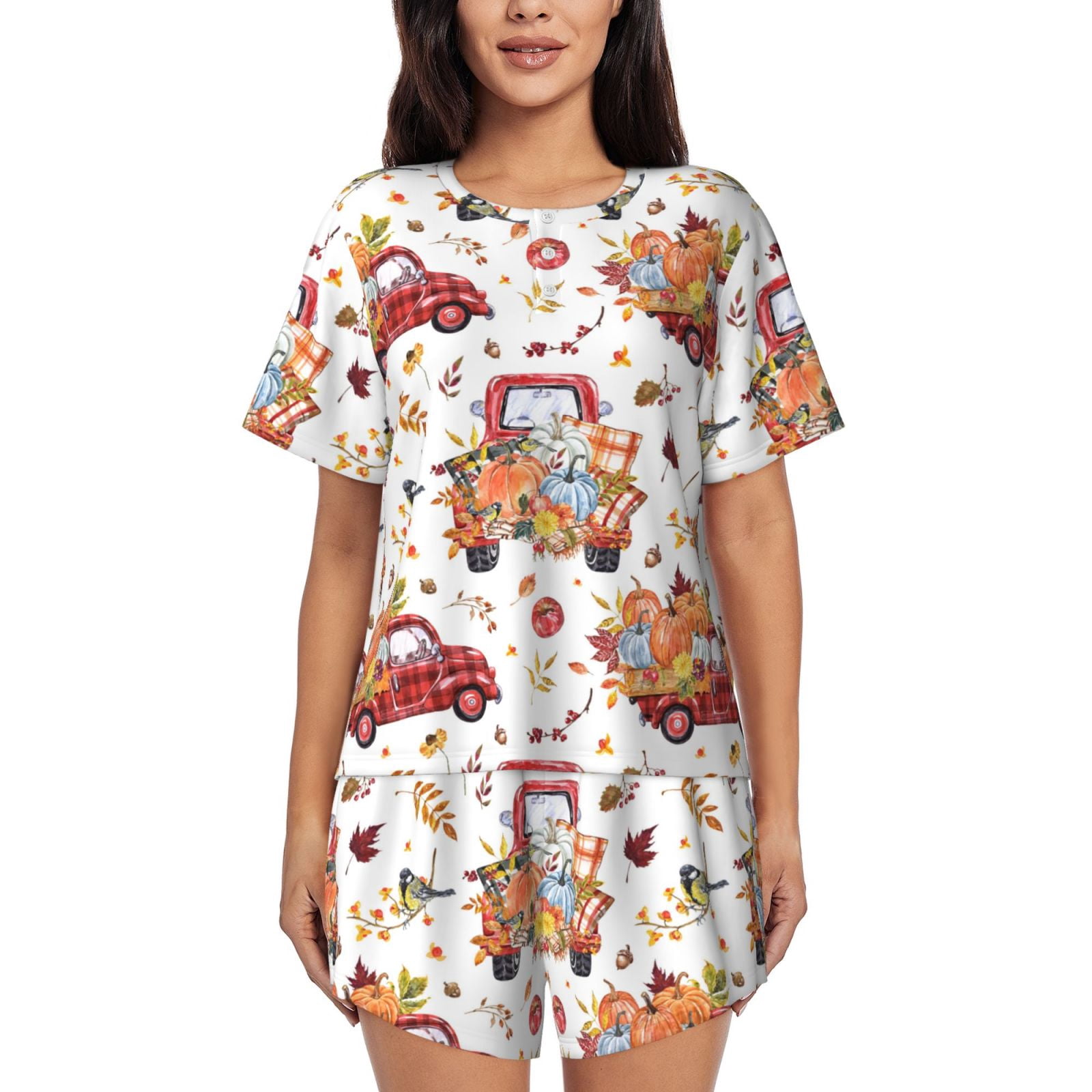 Haiem Watercolor Fall Pattern Pajama Set for Women 2 Piece Lounge Set ...